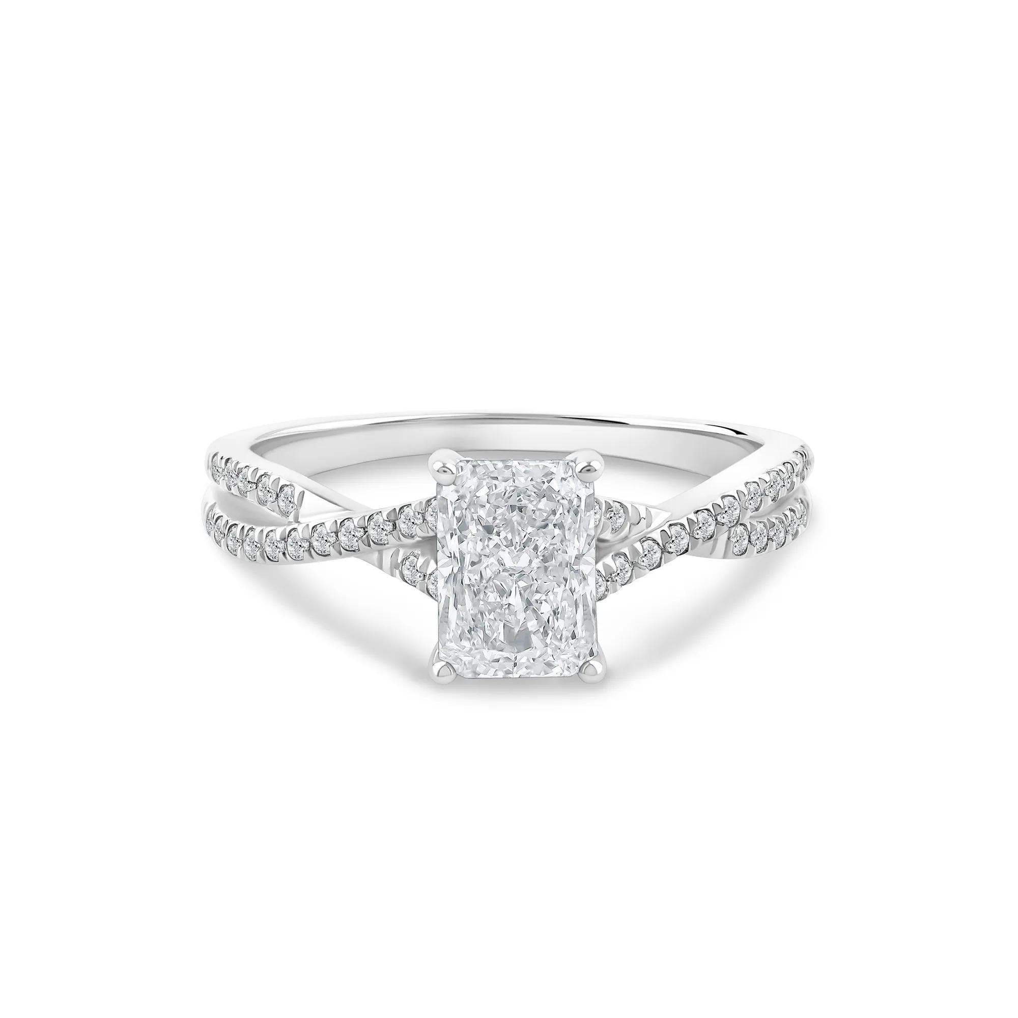 Helzberg Signature Radiant-Cut Diamond Crossover Engagement Ring in 14K ...
