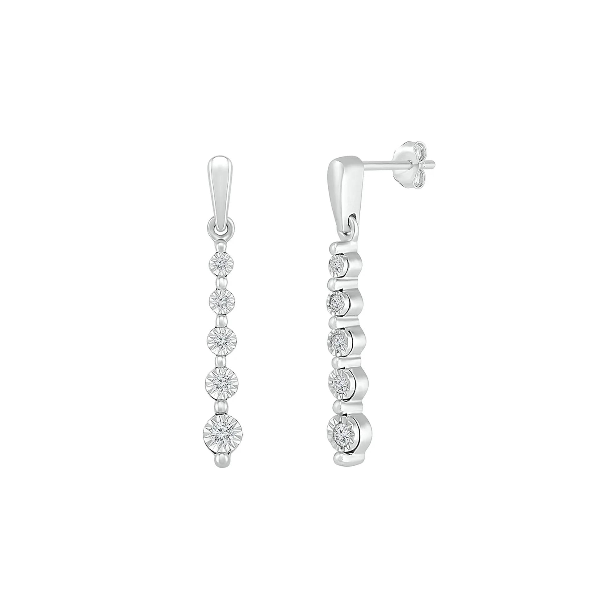 Diamond Linear Drop Earrings with Illusion Settings