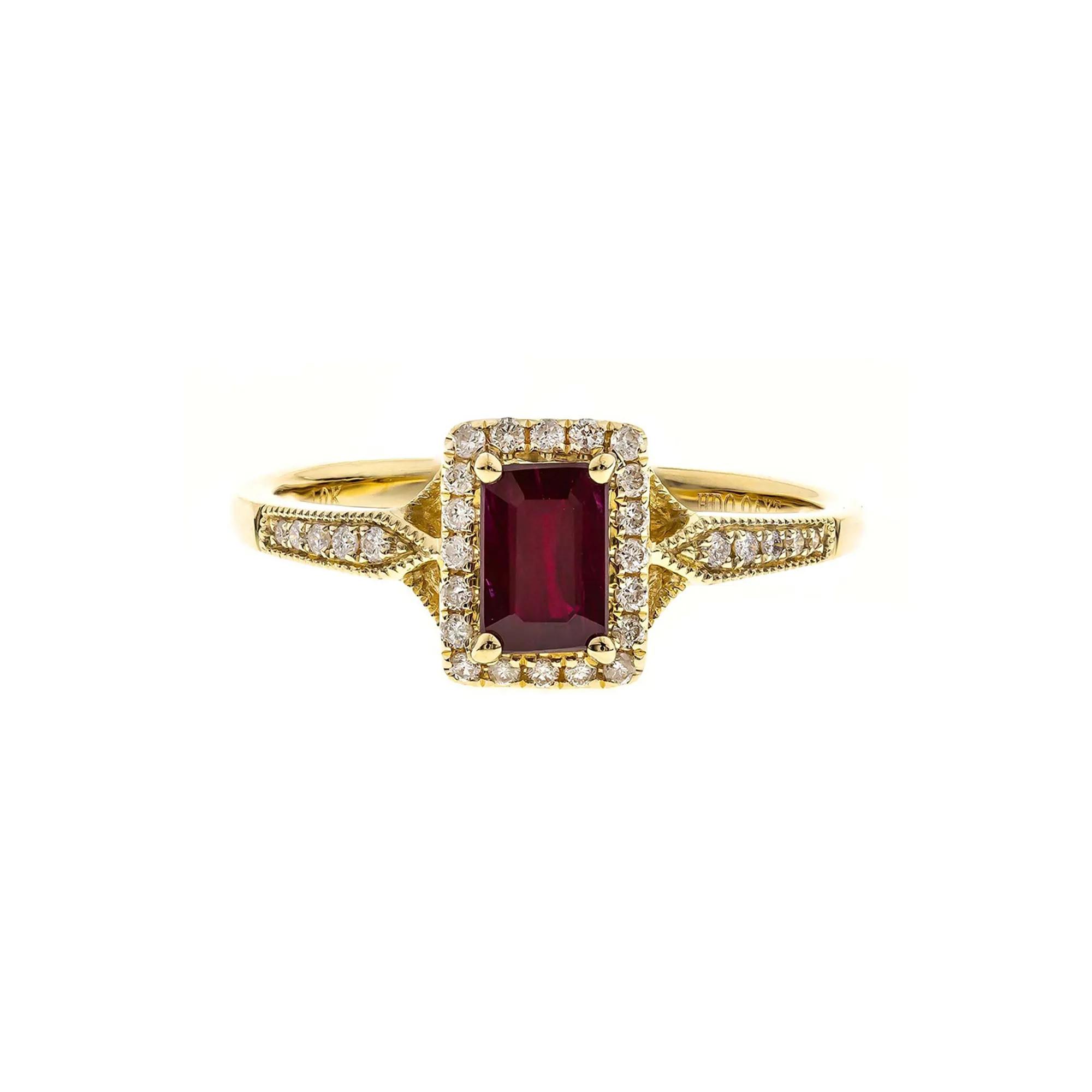 Emerald-Cut Ruby & Diamond Ring in 10K Yellow Gold