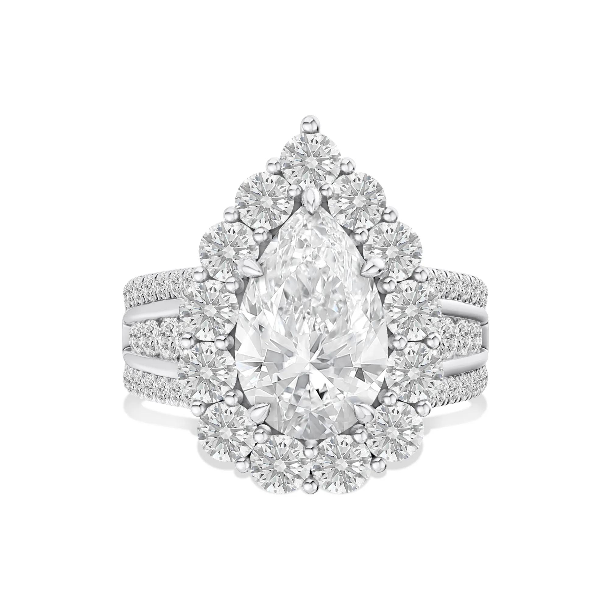 Lab Grown Diamond Pear-Shaped Center Engagement Ring in 10K White Gold