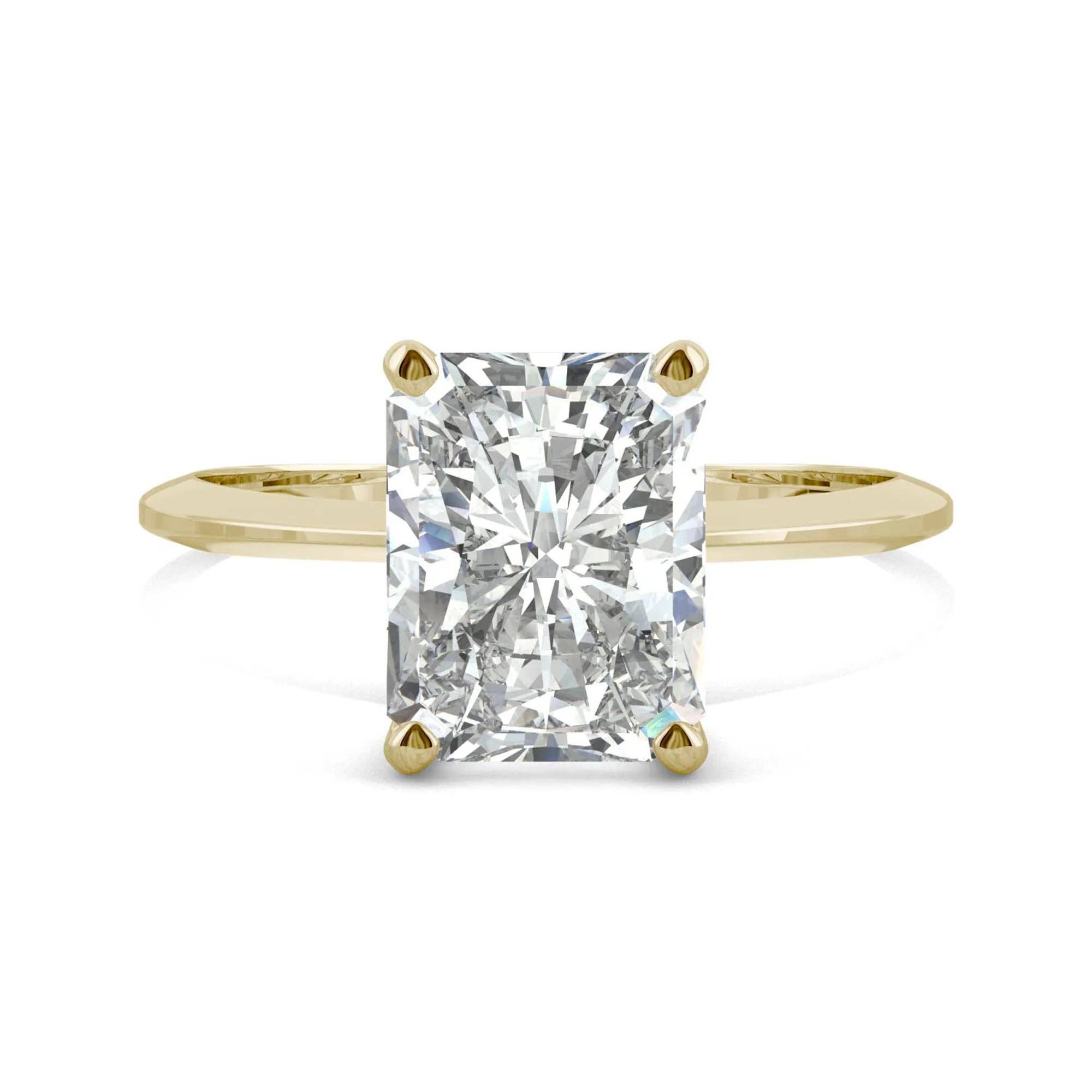 Forever One™ Radiant-Cut Moissanite Ring with Knife-Edge Band