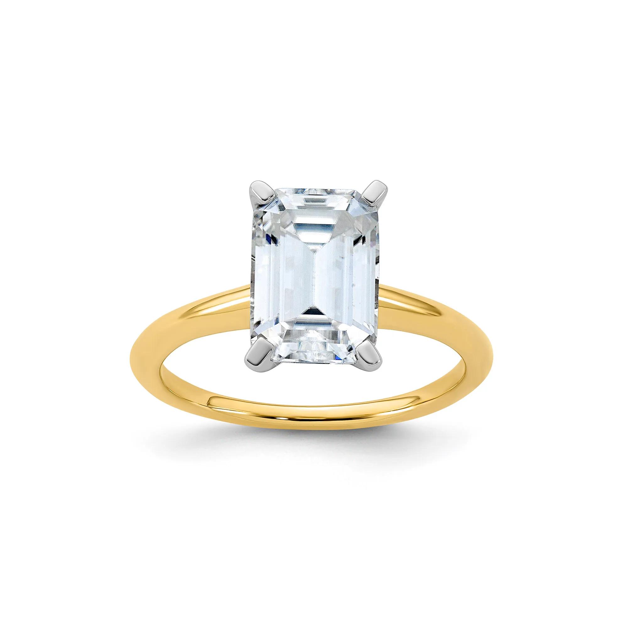 Lab-Created Moissanite Emerald-Cut Solitaire Engagement Ring