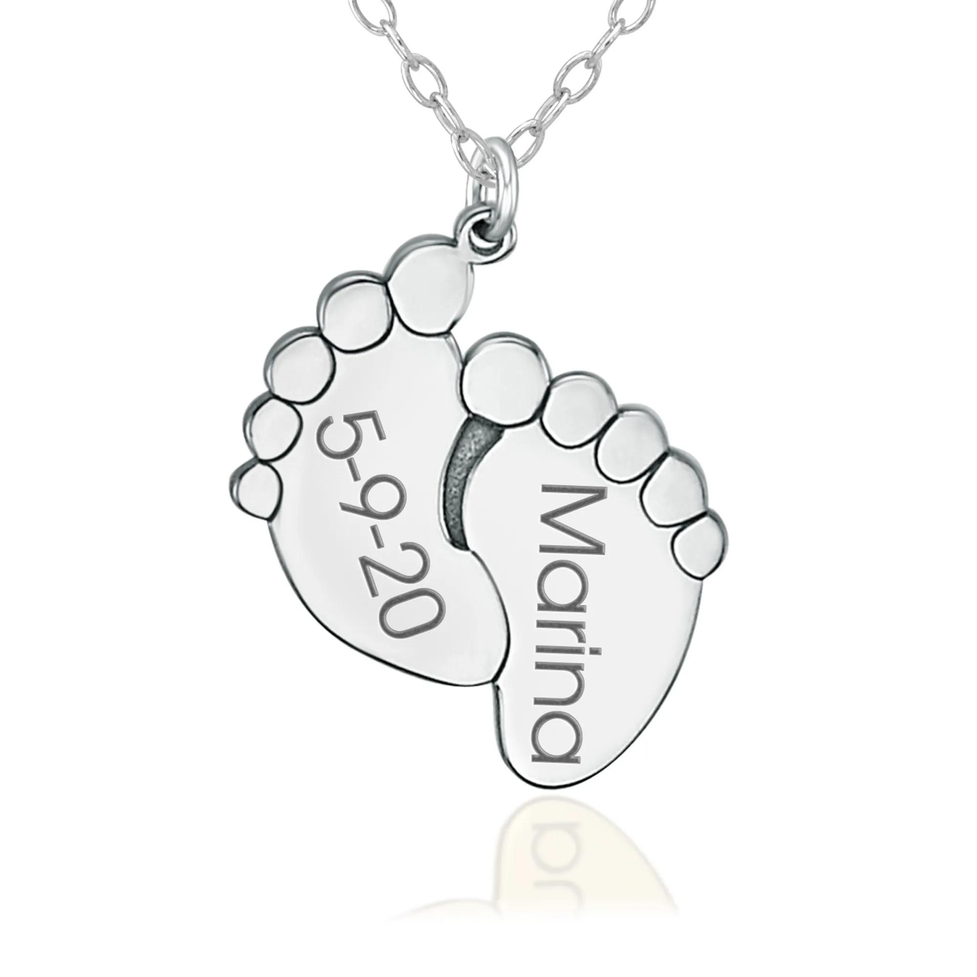 Personalized Baby Feet Pendant in 10K White Gold