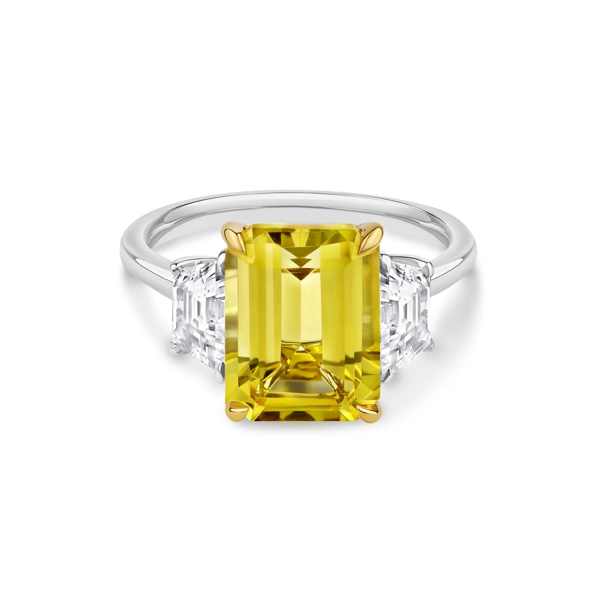 Helzberg Lab Grown Diamonds Yellow Emerald-Cut Center Engagement Ring