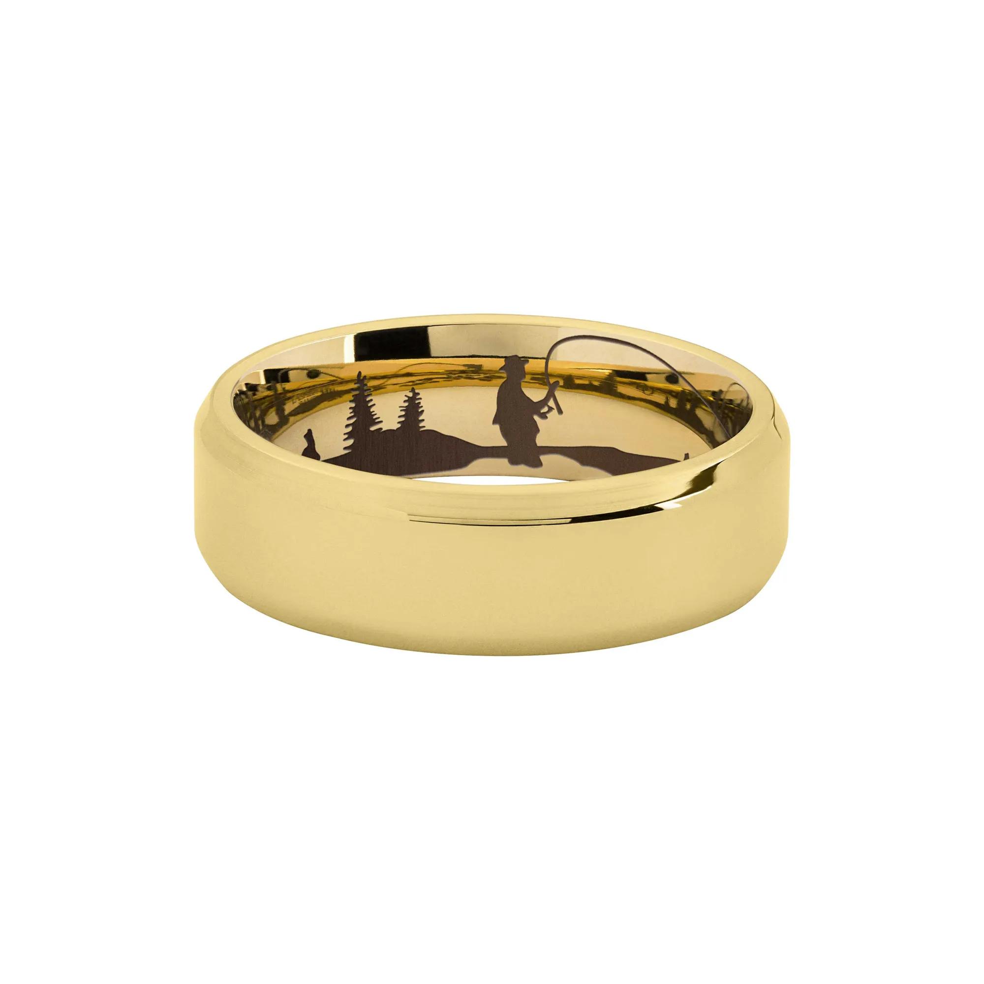 Lashbrook® Men's High Bevel Fly Fishing Band in 14K Yellow Gold, 7MM