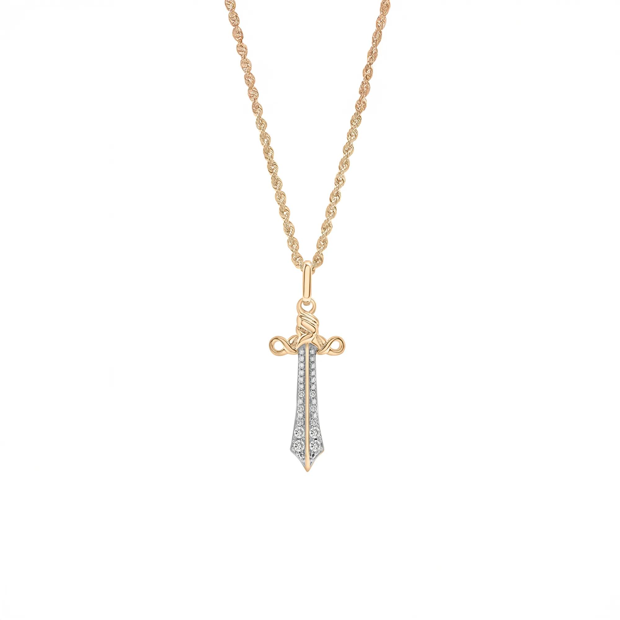 Men's Diamond Sword Pendant Necklace in 10K Yellow Gold