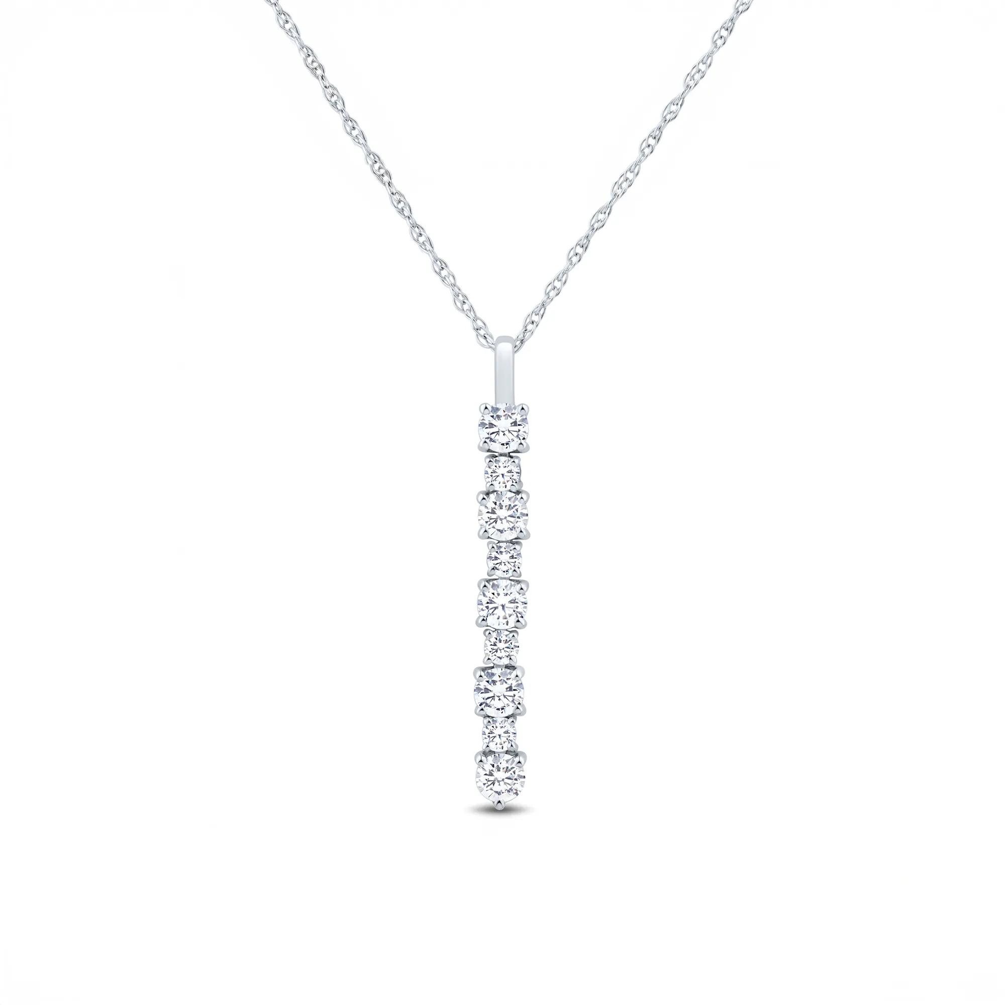 Lab Grown Diamond Vertical Bar Pendant in 10K White Gold