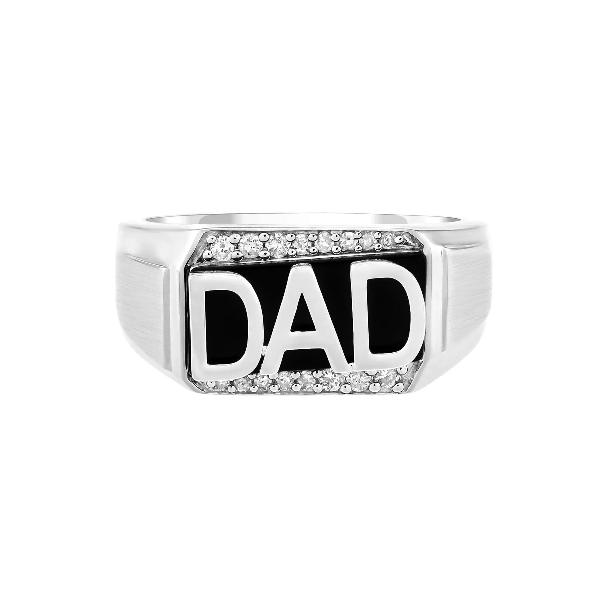 Onyx and Diamond Dad Ring in Sterling Silver (1/7 ct. tw.)