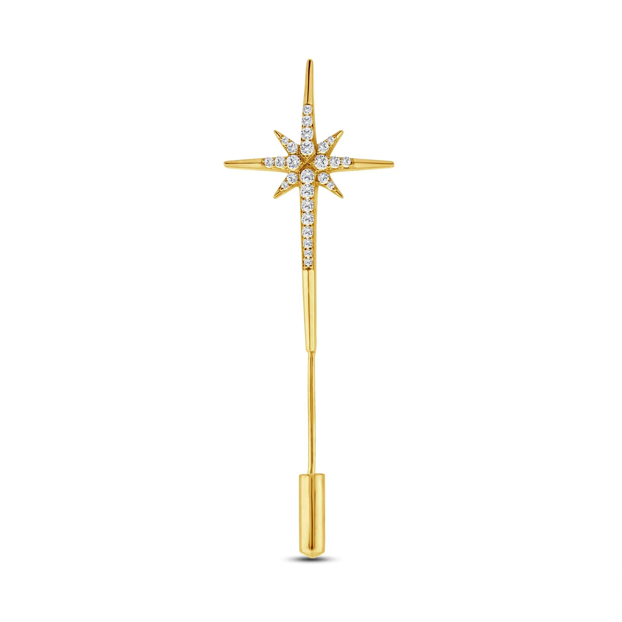 Men's Lab Grown Diamond Starburst Stick-Pin Brooch in Gold Vermeil