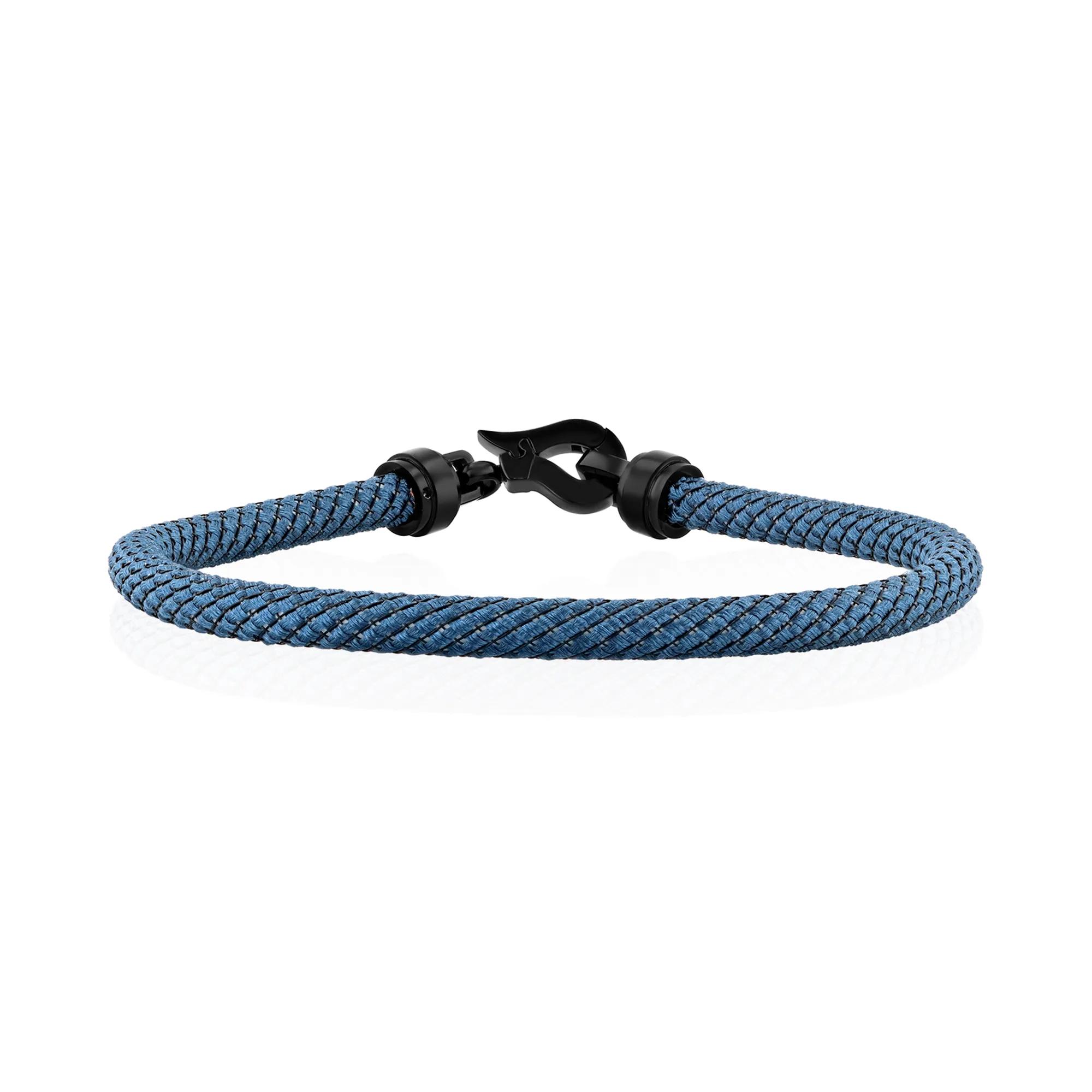 Wilkes & Forge Men's Blue Cord Bracelet in Ion-Plated Stainless Steel, 8.5"