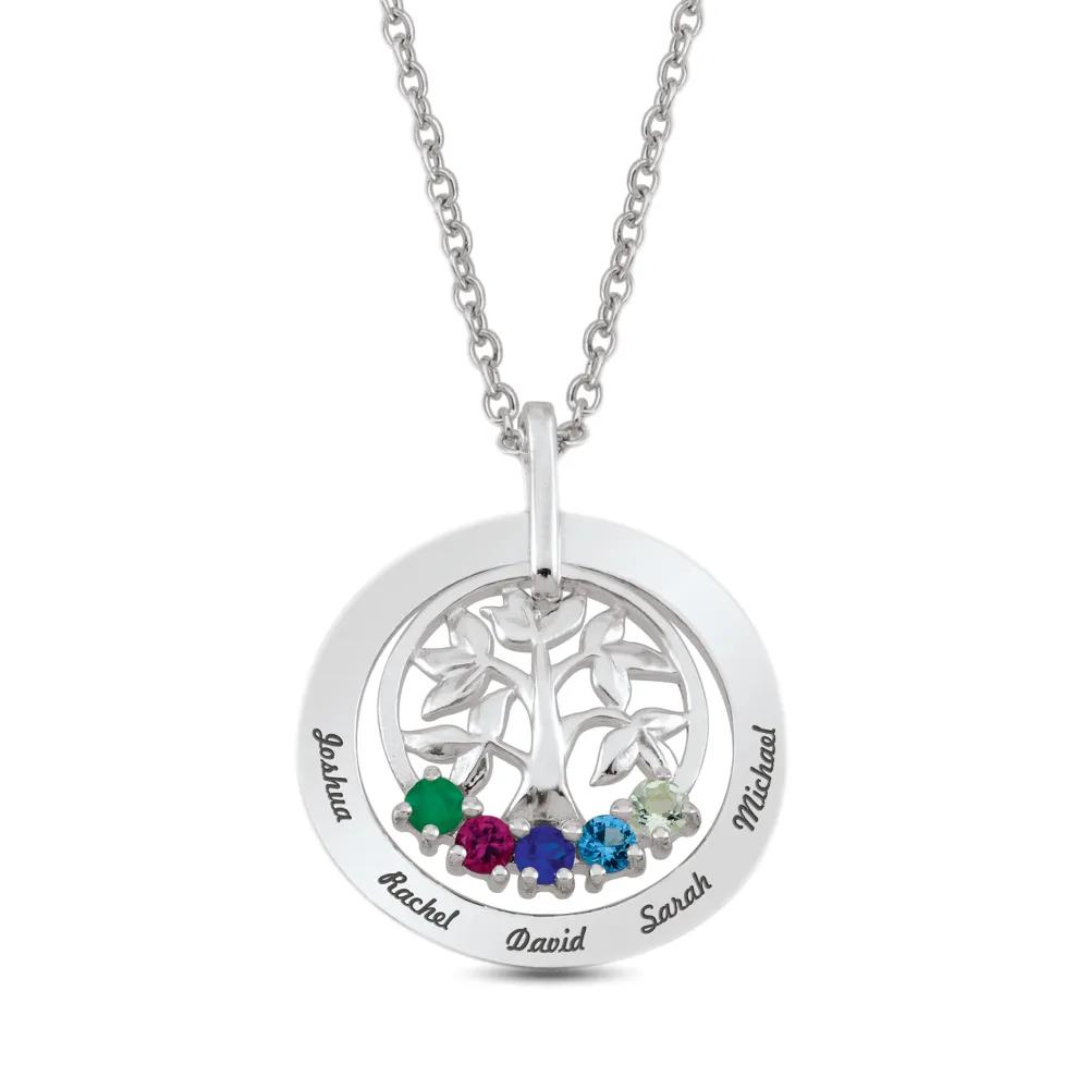 Custom Gemstone Family Tree Pendant with Personalized Names