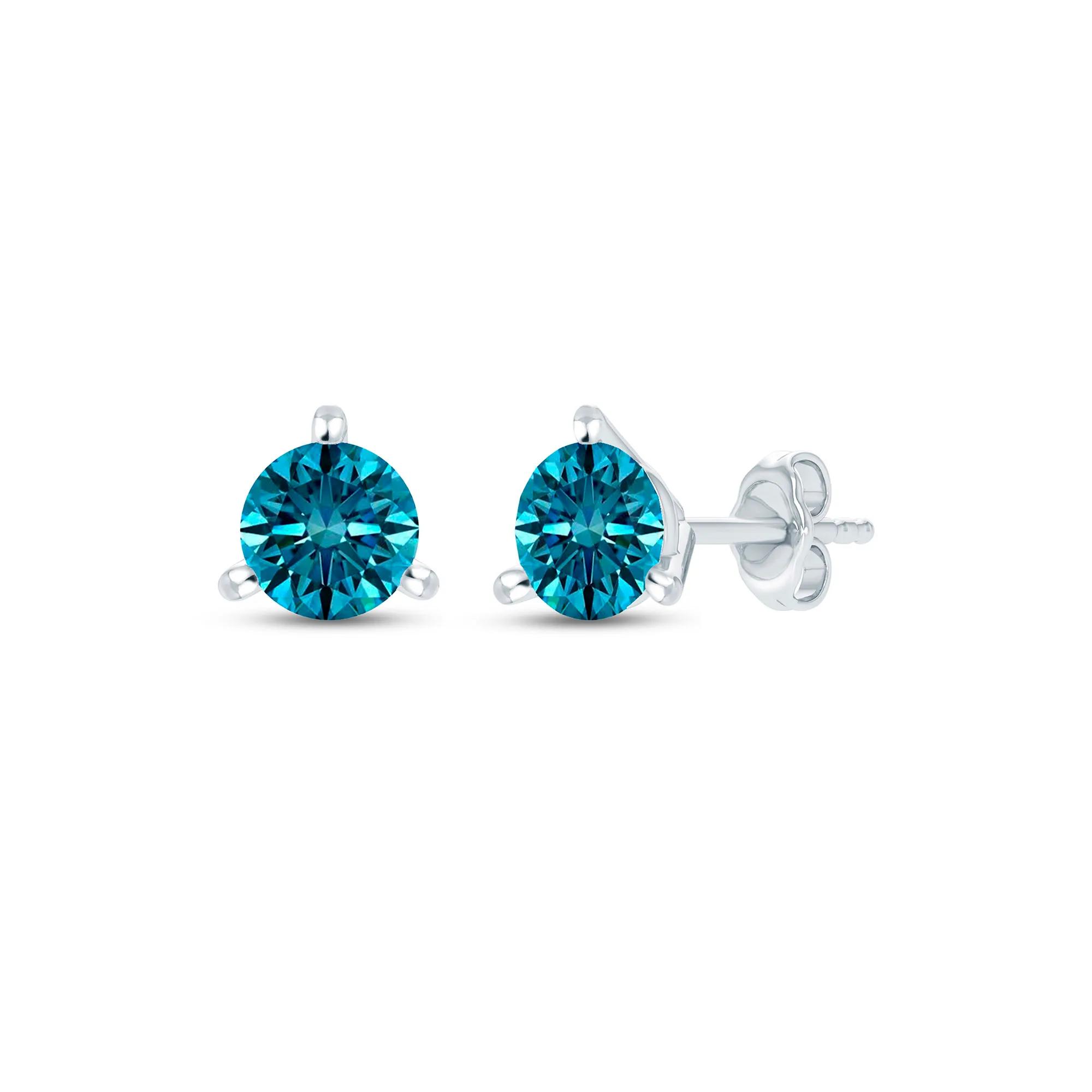 Lab Grown Diamond Blue Stud Earrings in 10K White Gold (2 ct. tw.)