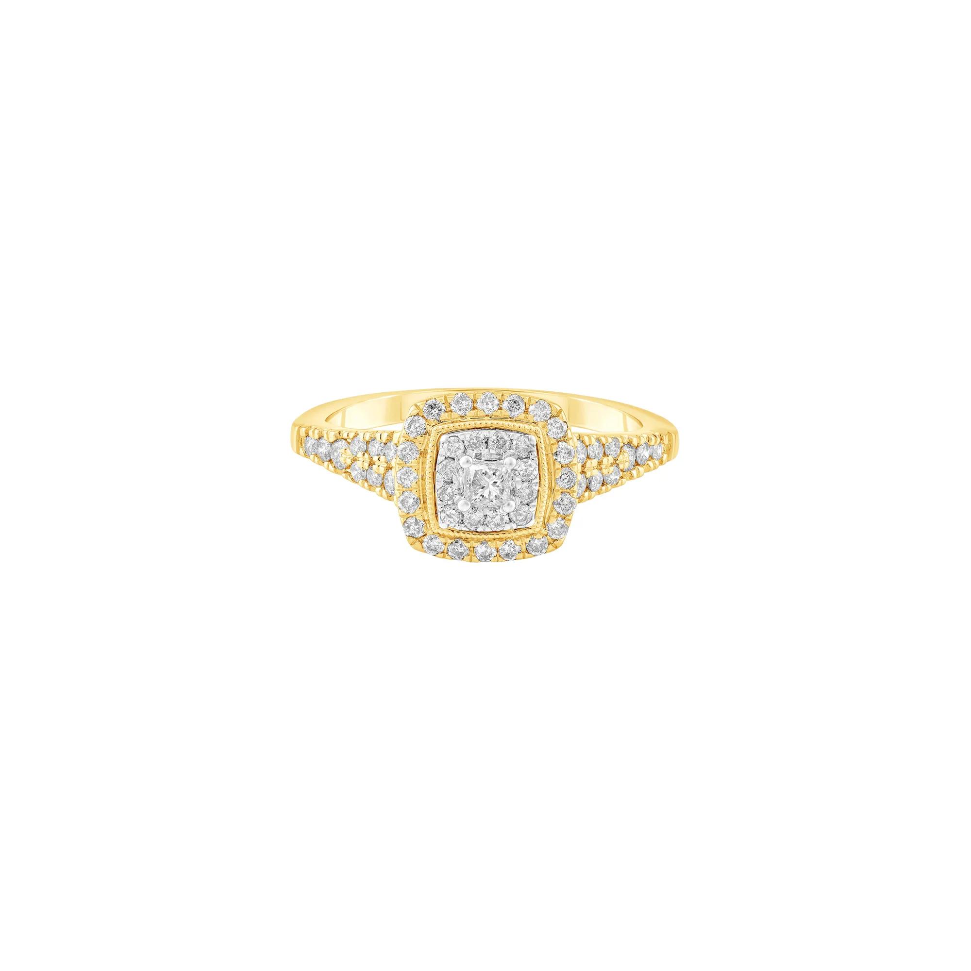 Princess-Cut Diamond Engagement Ring in 10K Yellow and White Gold (1/2 ...