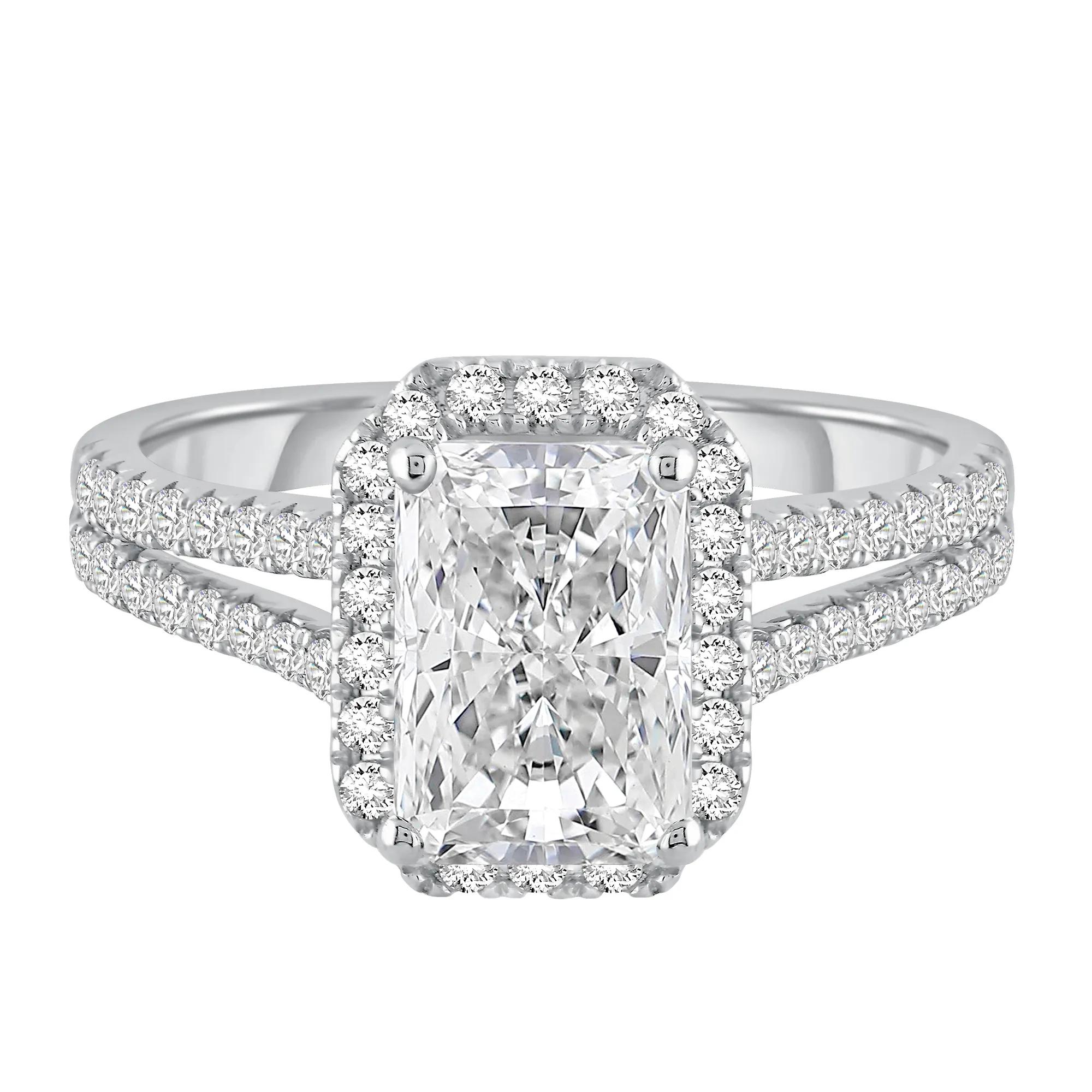 14K White Gold Halo Engagement Ring with Radiant-Cut Lab-Grown Diamond
