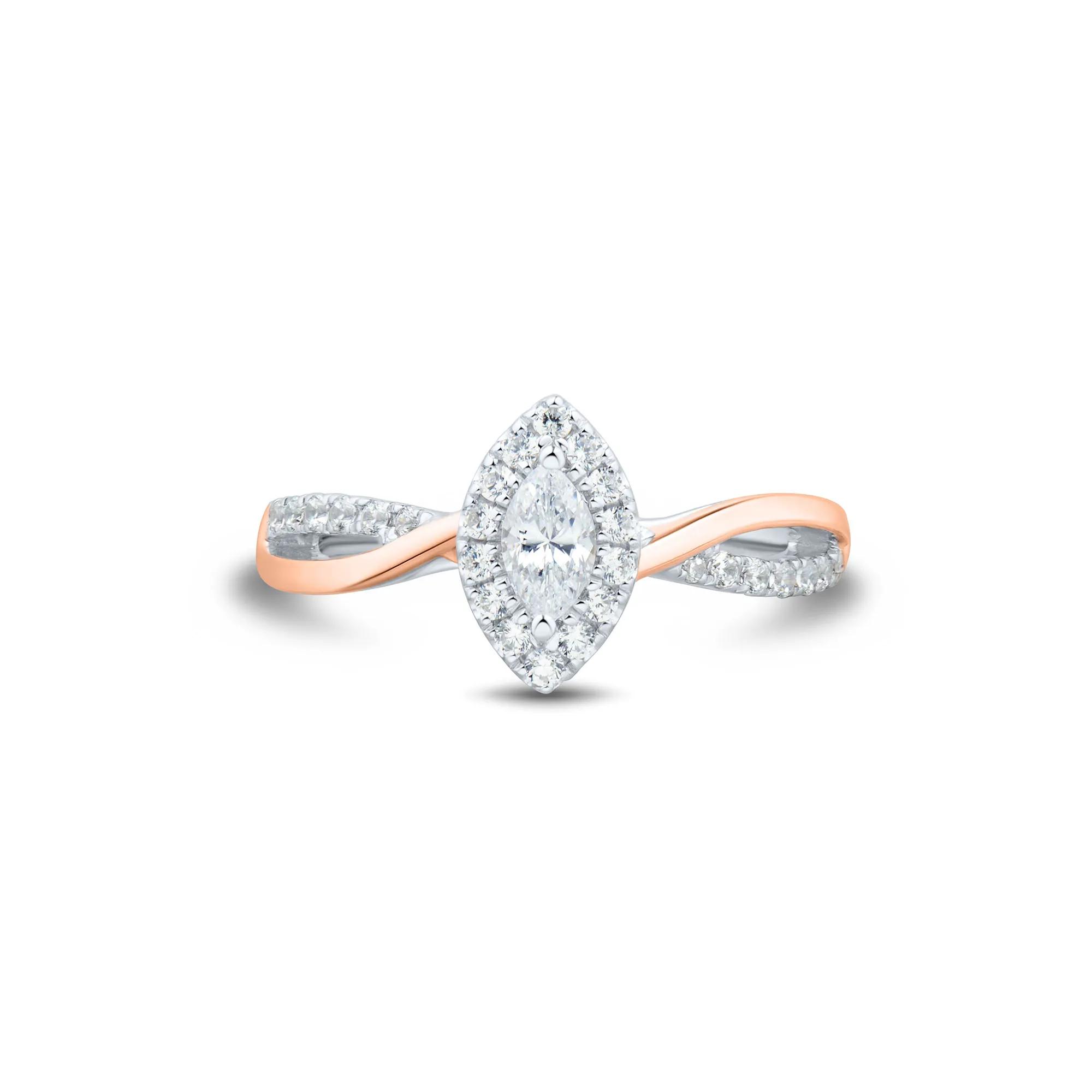 Helzberg Signature Marquise-Shaped Diamond Ring in 14K White & Rose ...