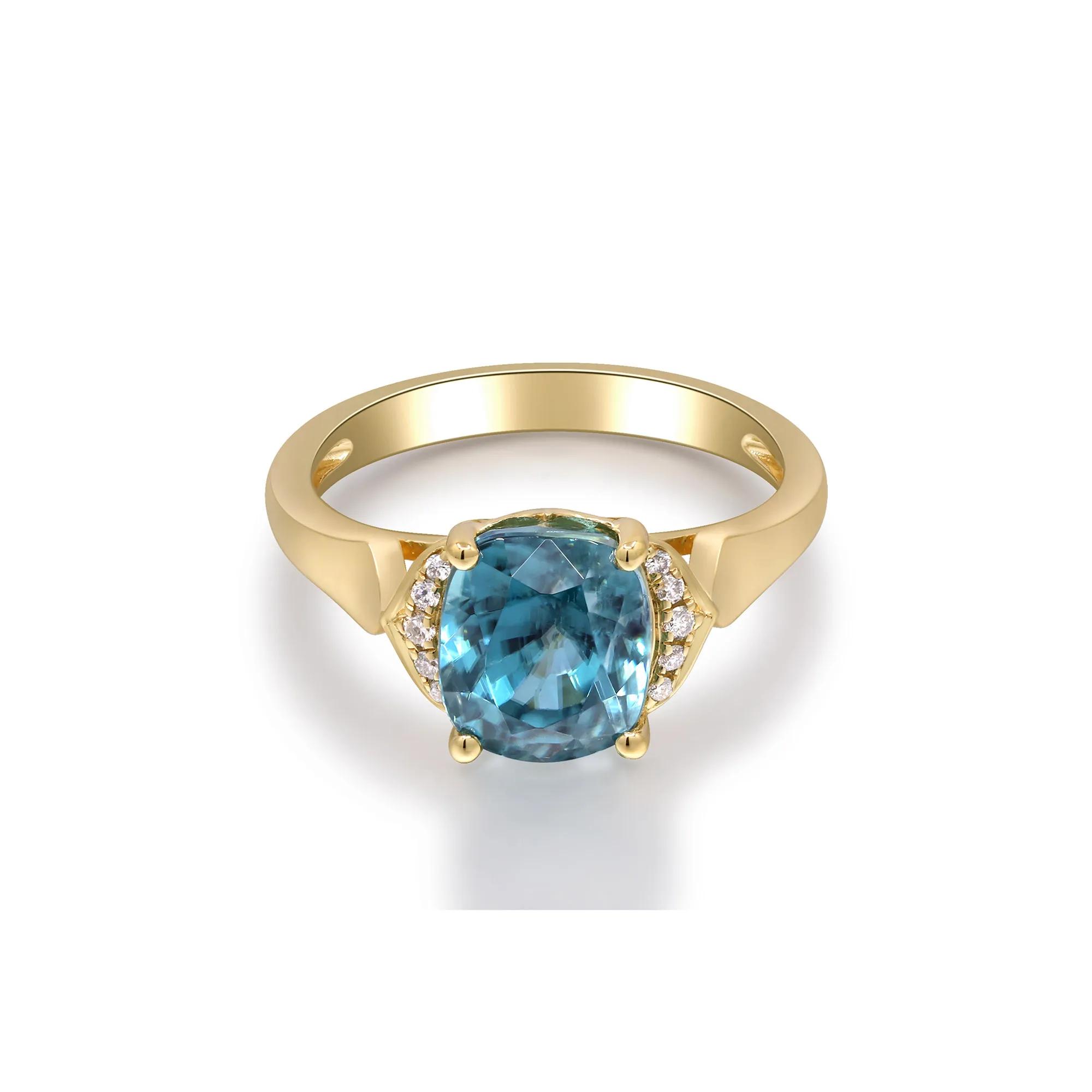 London Blue Topaz & Round Diamond Accent Ring in 10K Yellow Gold