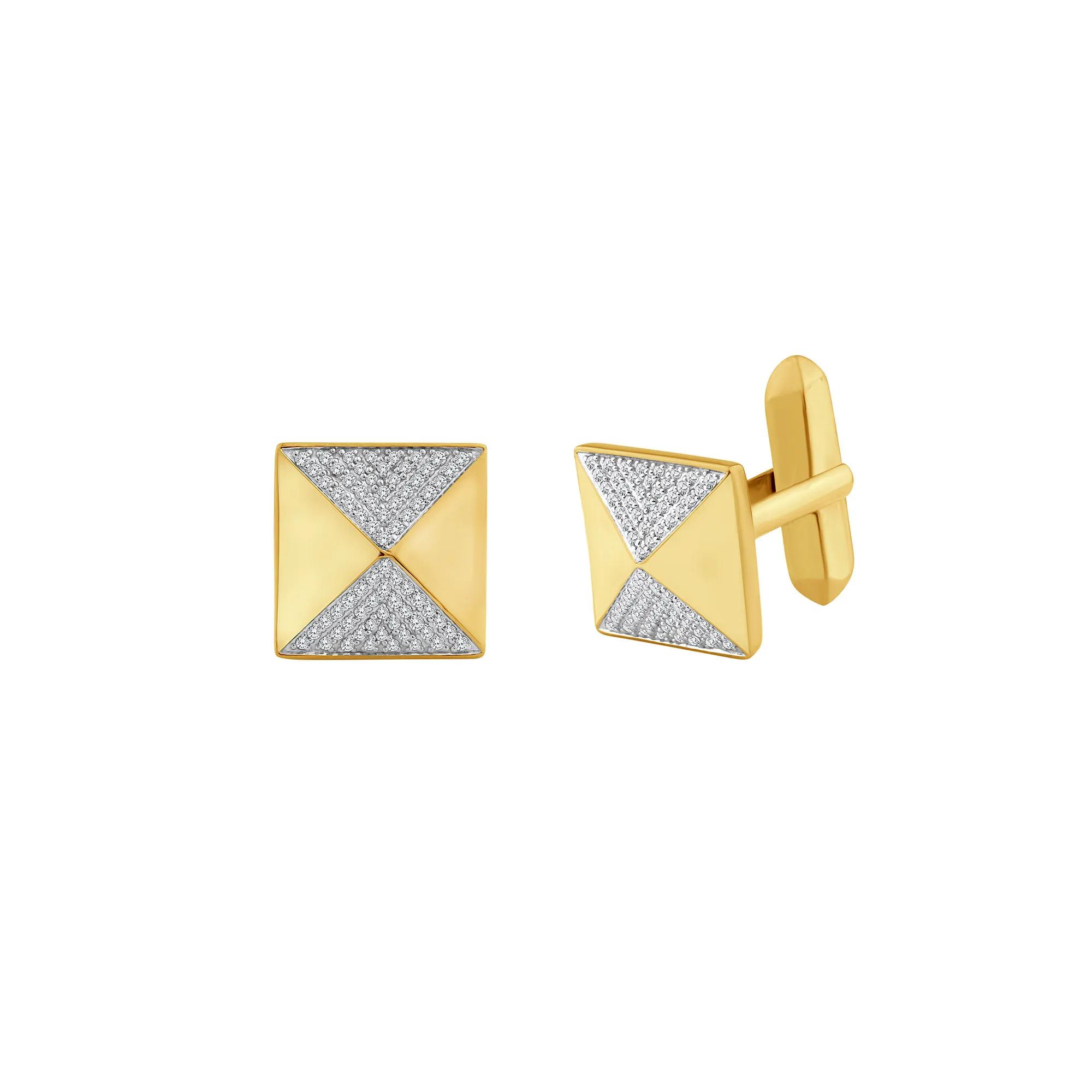 Men's Lab Grown Diamond Pyramid Cufflinks in Gold Vermeil