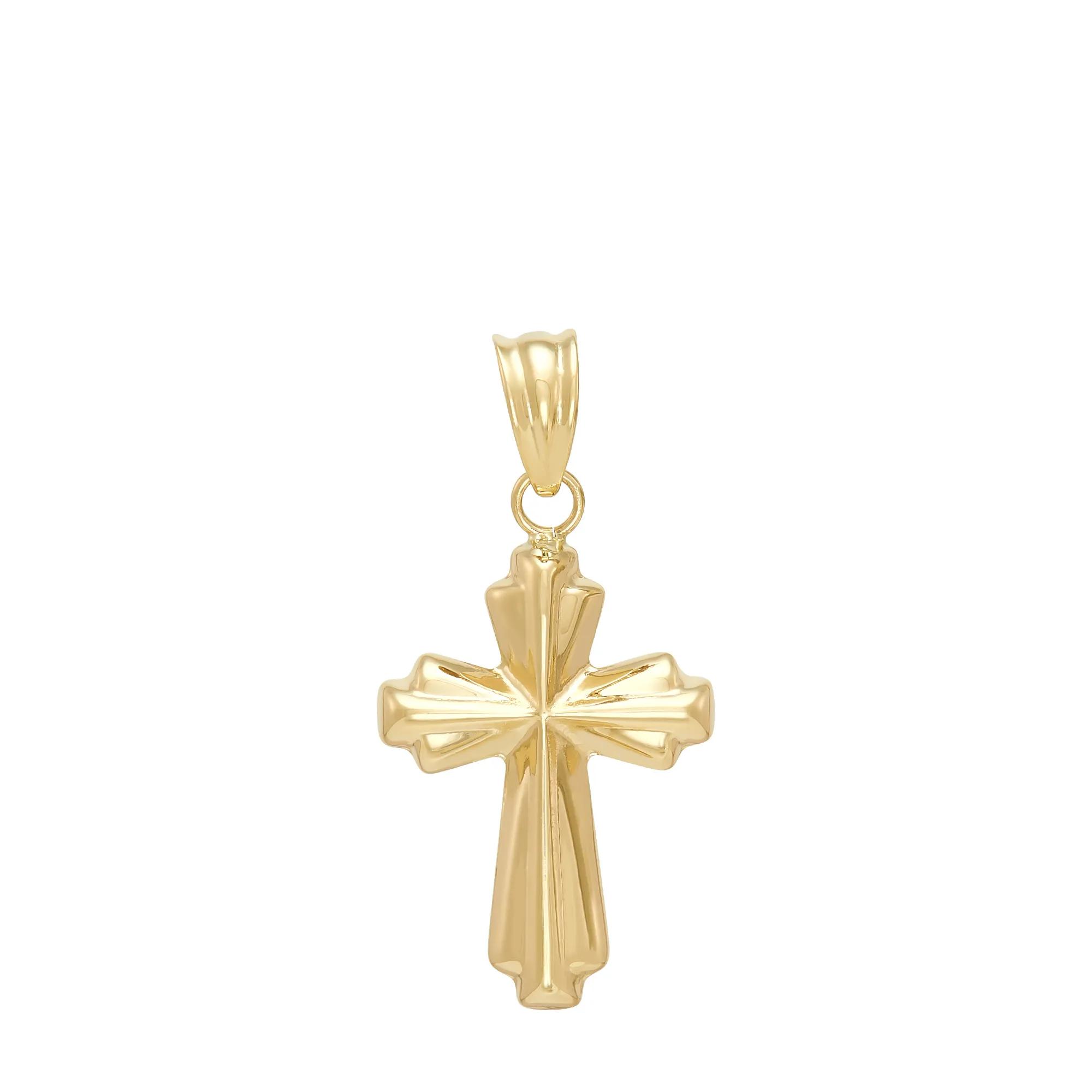 Puffed Cross Charm in 14K Yellow Gold
