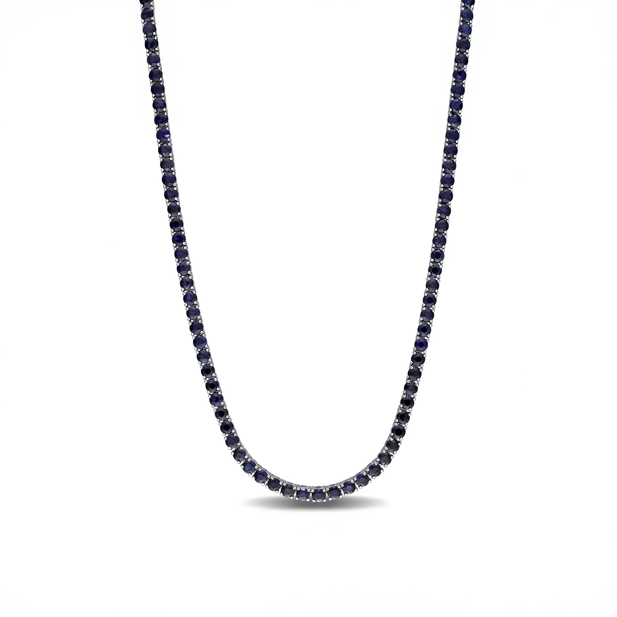 Blue Sapphire Tennis Necklace in 14K White Gold