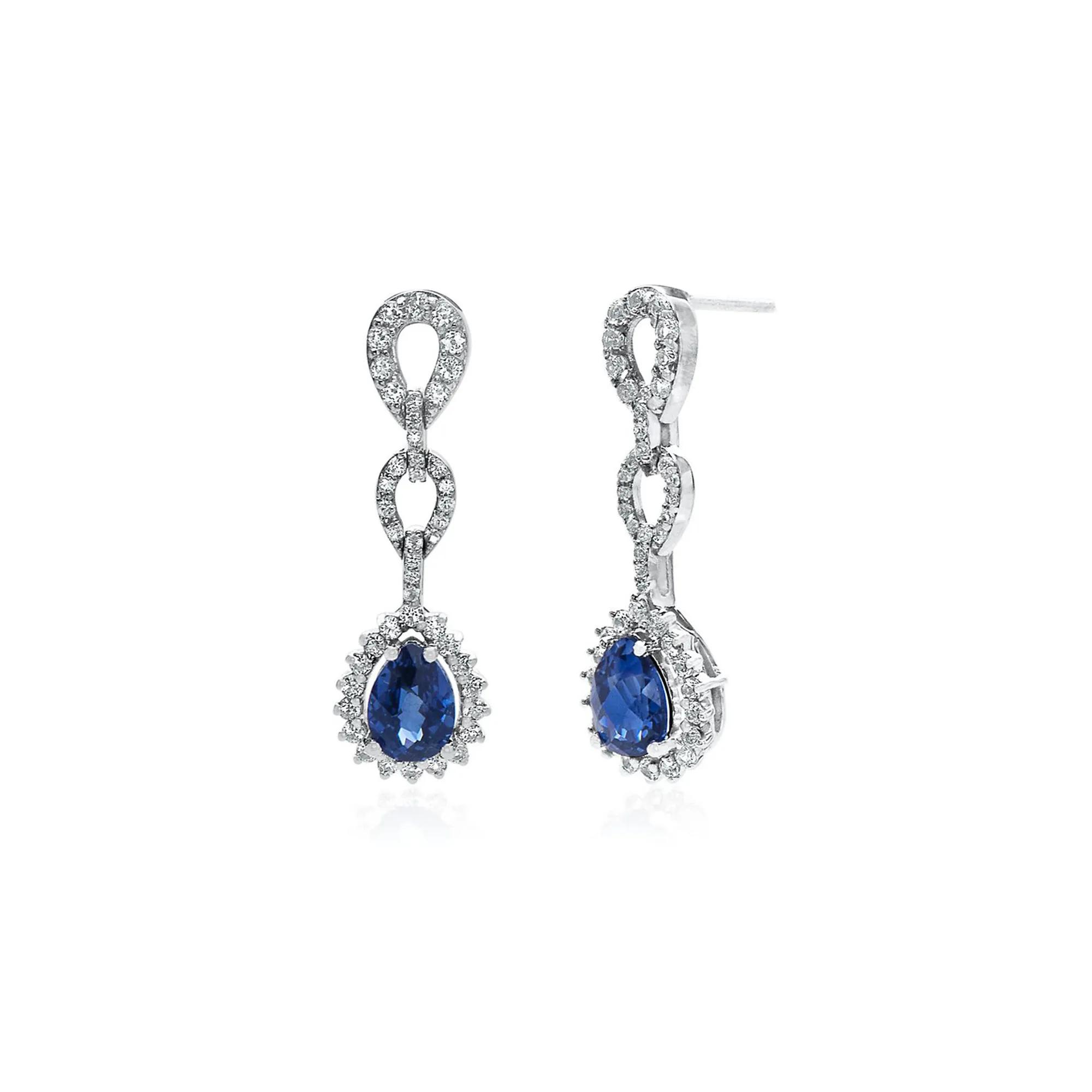 Lab Created Blue & White Sapphire Dangle Earrings in Sterling Silver ...