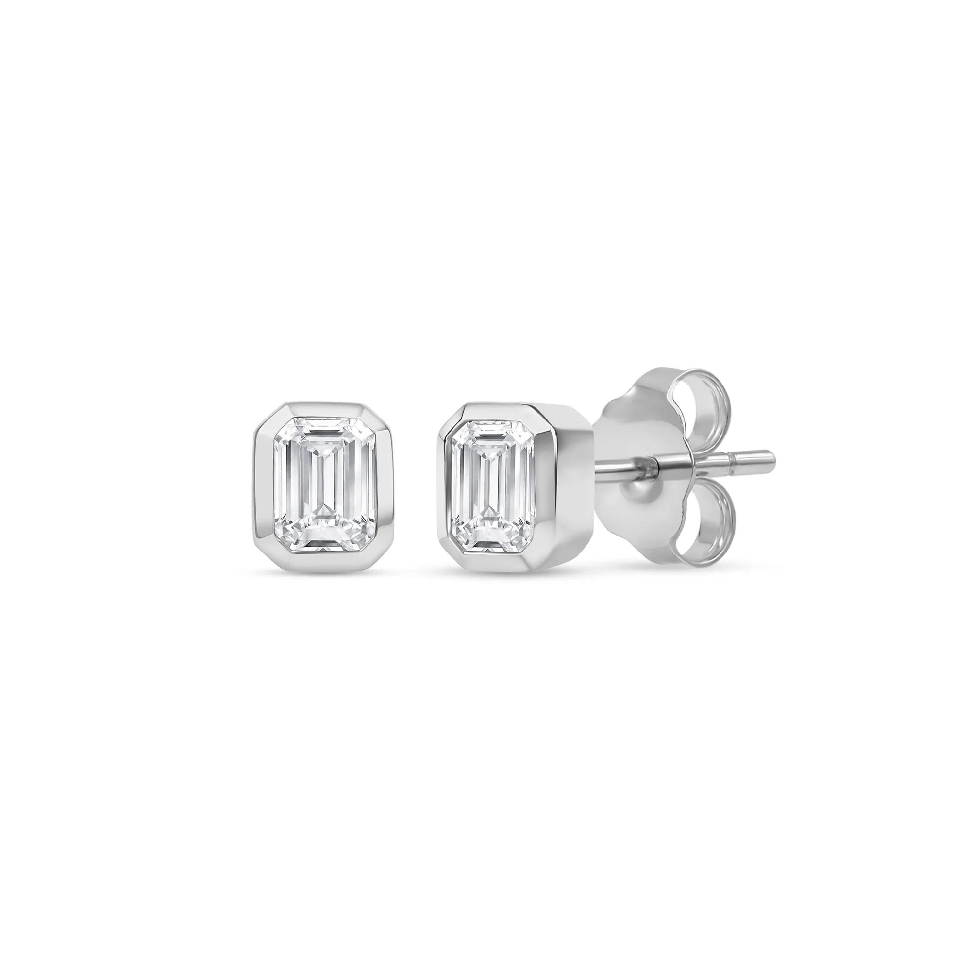 Helzberg Lab Grown Diamonds Emerald-Cut Bezel-Set Solitaire Stud Earrings