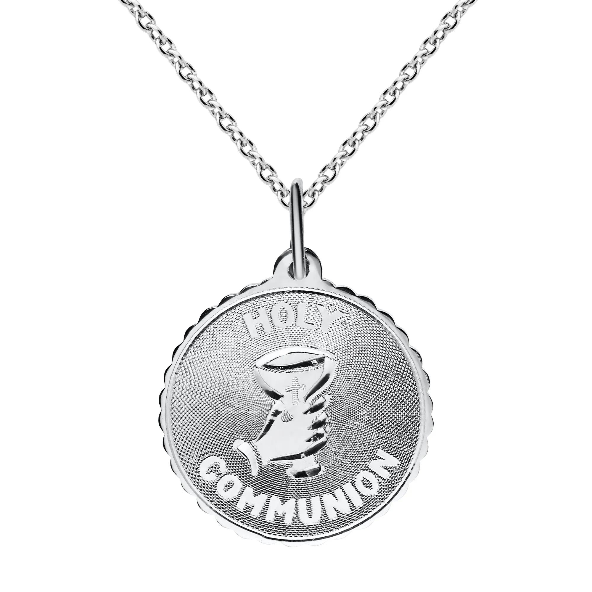 Holy Communion' Disc Pendant in Sterling Silver, 18"