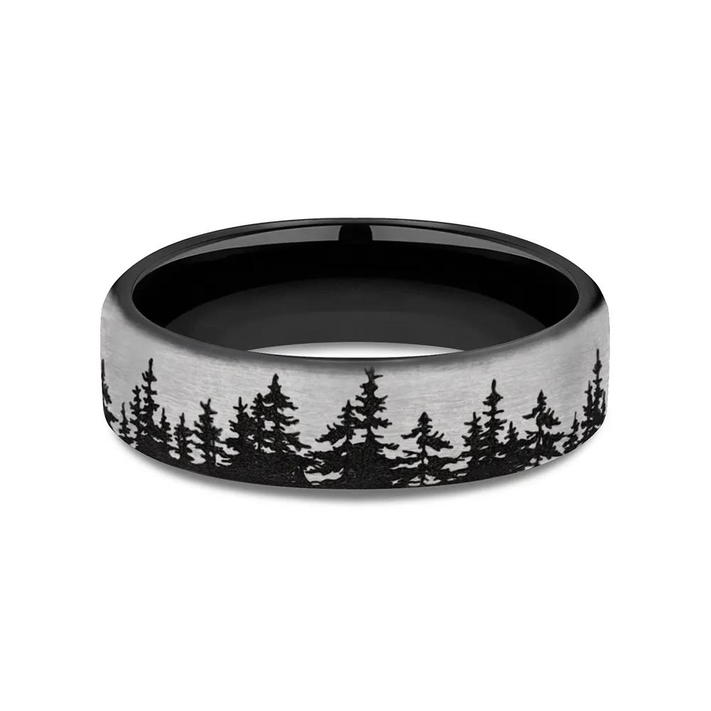 Men’s Engraved Wedding Band Tree in Black Titanium, 6.5mm