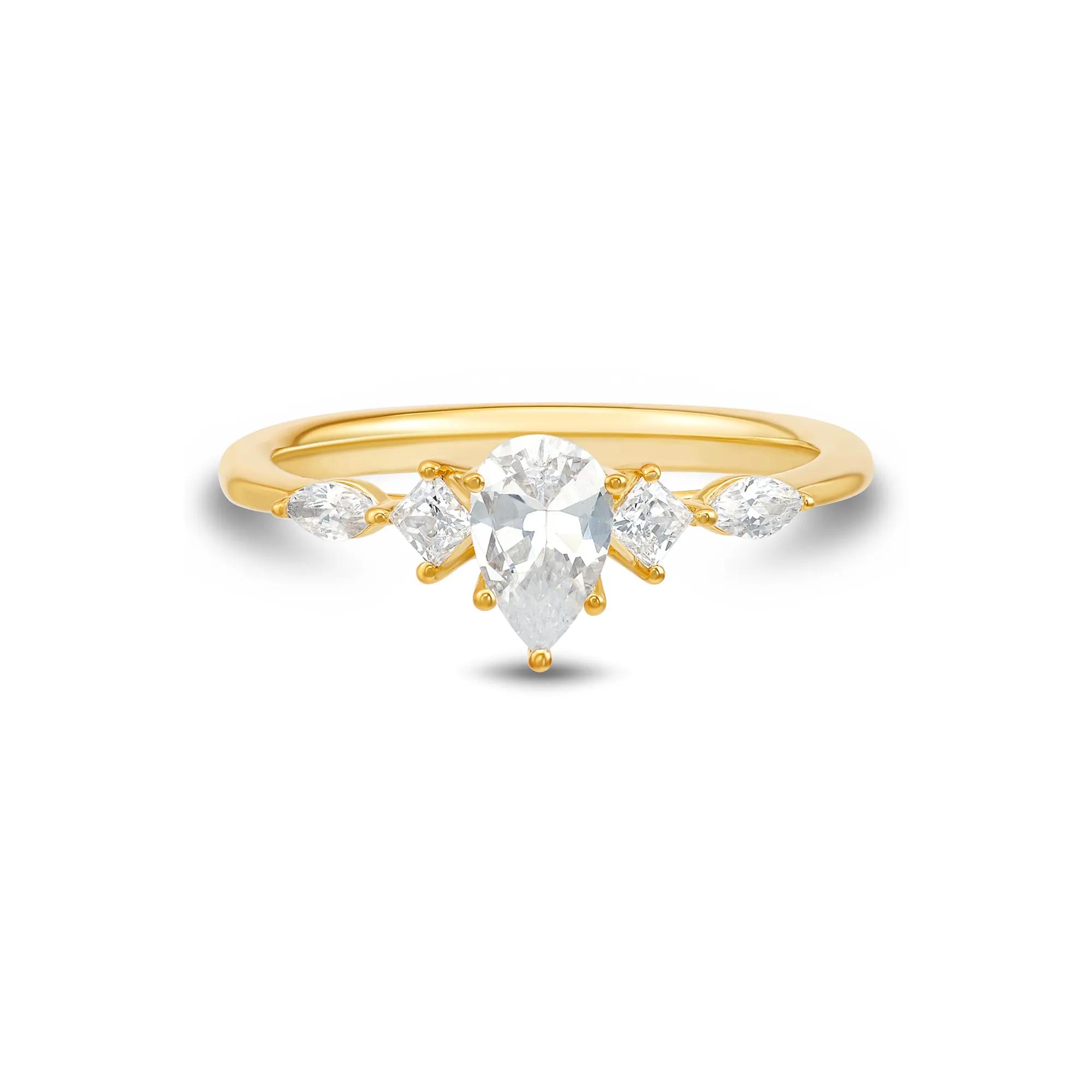 Helzberg Signature Pear-Shaped Engagement Ring in 14K Yellow Gold