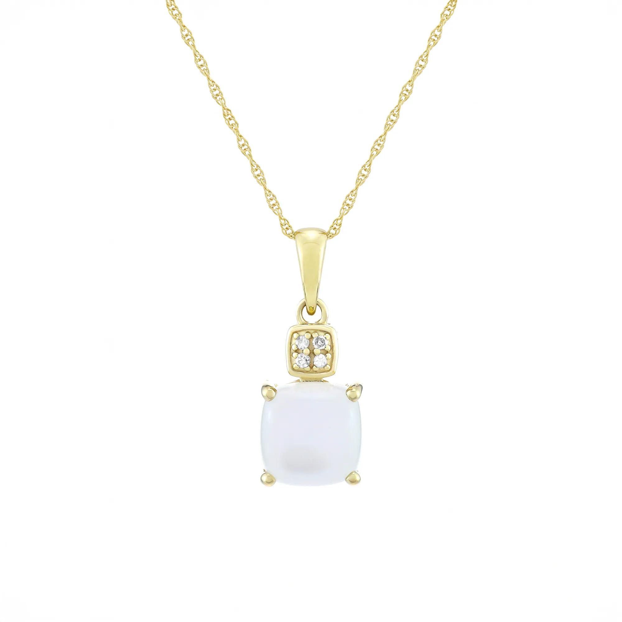 Moonstone & Diamond Accent Pendant Necklace in 10K Yellow Gold