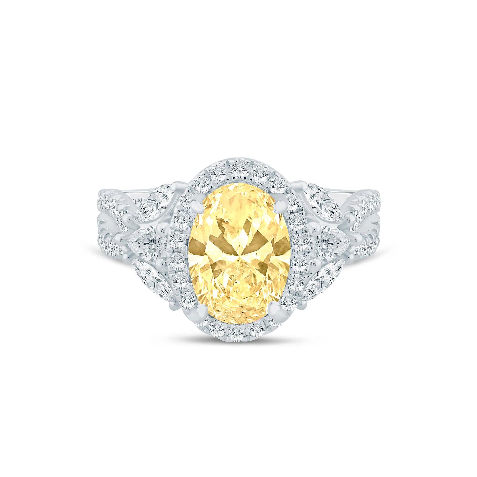 Bess Lab Grown Diamond Yellow Oval Halo Engagement Ring in 14K Gold