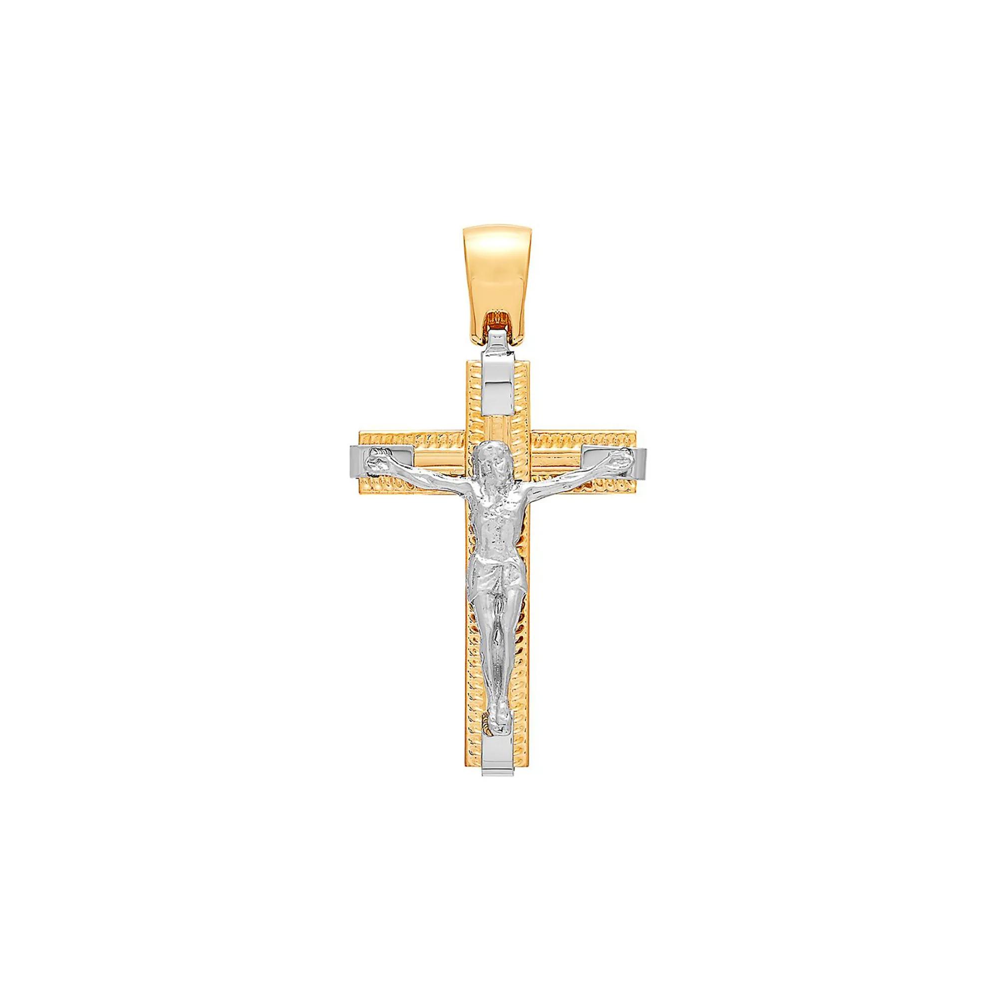 Men's Crucifix Charm in 14K White & Yellow Gold | Helzberg