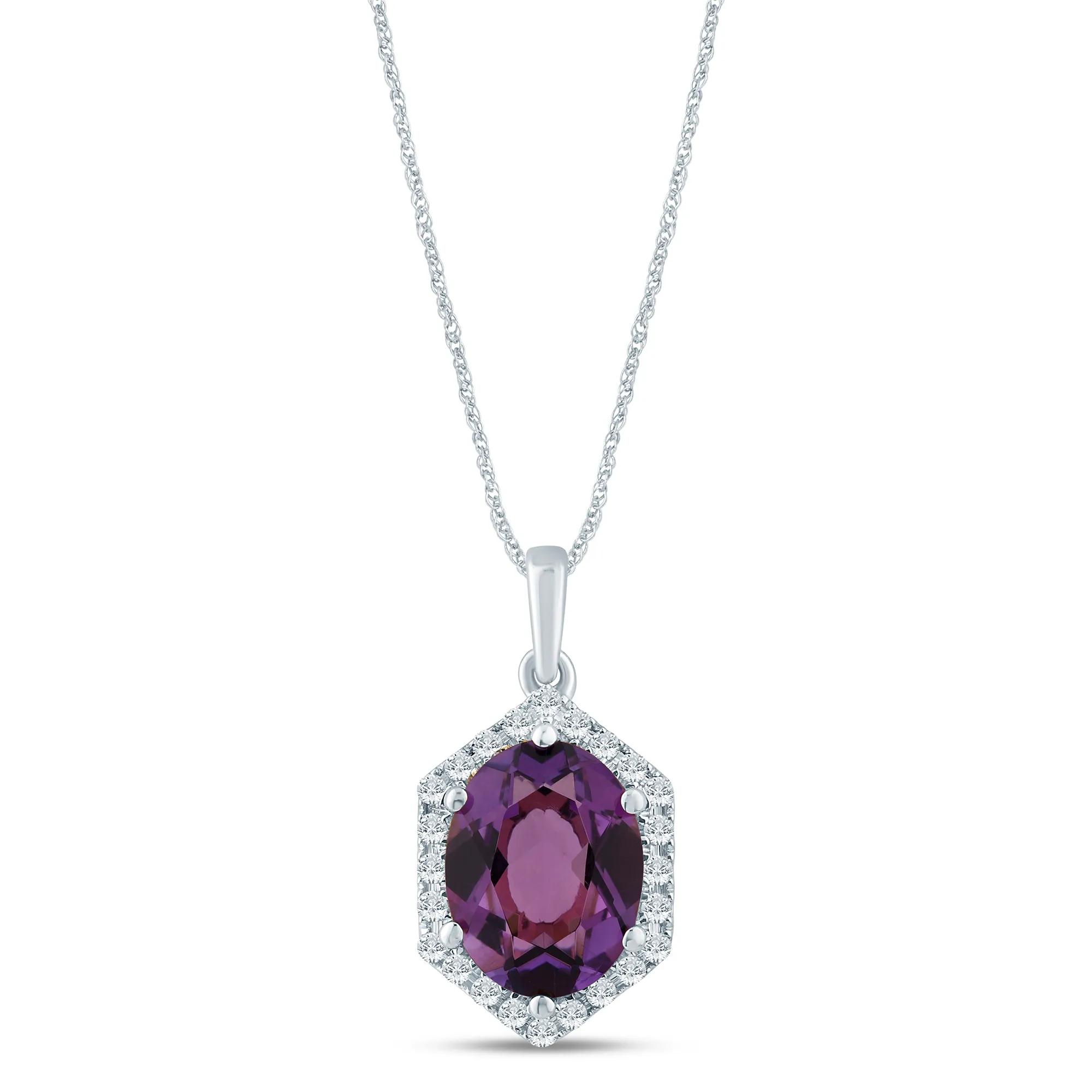 Oval Amethyst Pendant in 10K Gold (1/10 ct. tw.)