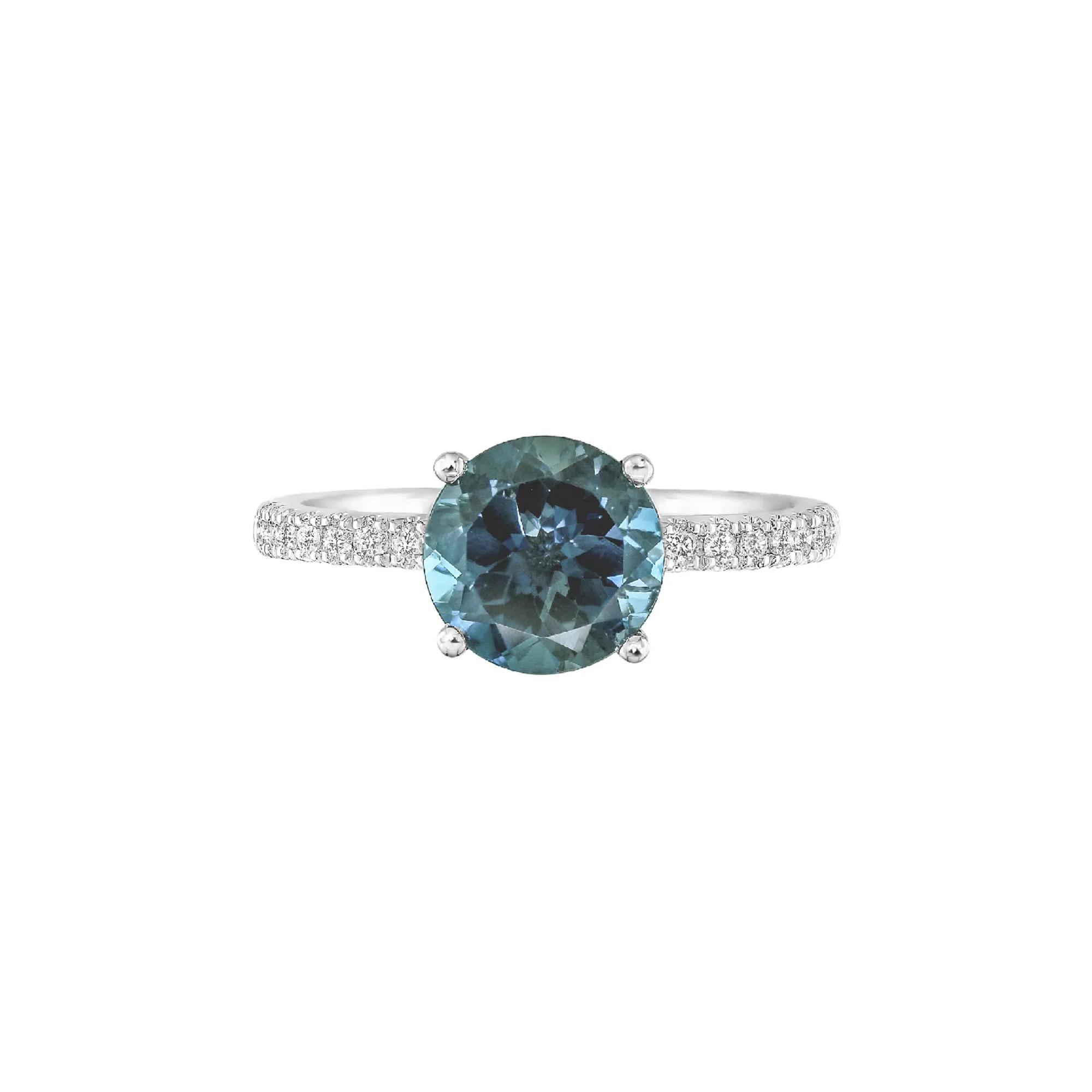 Shades of Love Round Blue Topaz Ring with Diamond Band