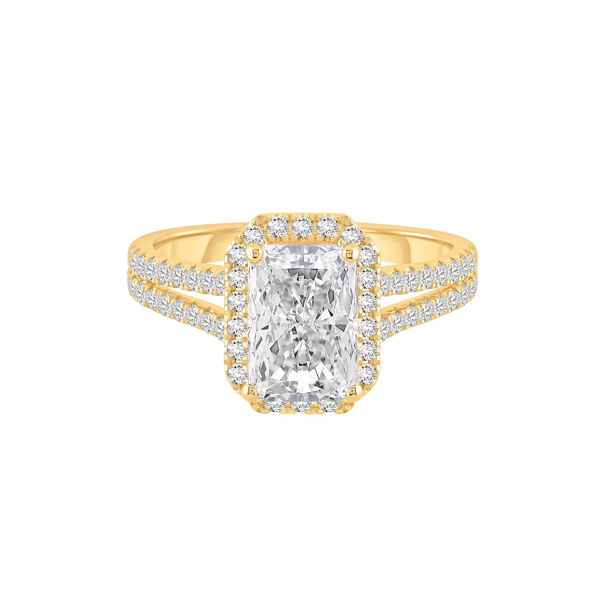 Lab Grown Diamond Radiant-Cut Halo Engagement Ring in 14K Yellow Gold