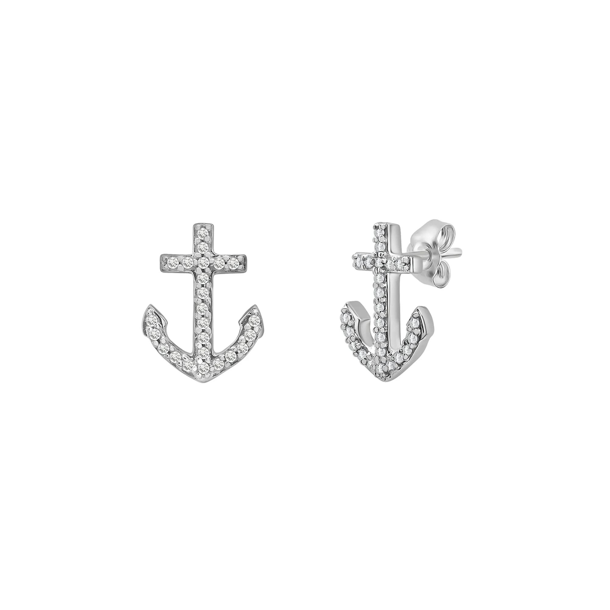 Diamond Anchor Stud Earrings in 10K White Gold