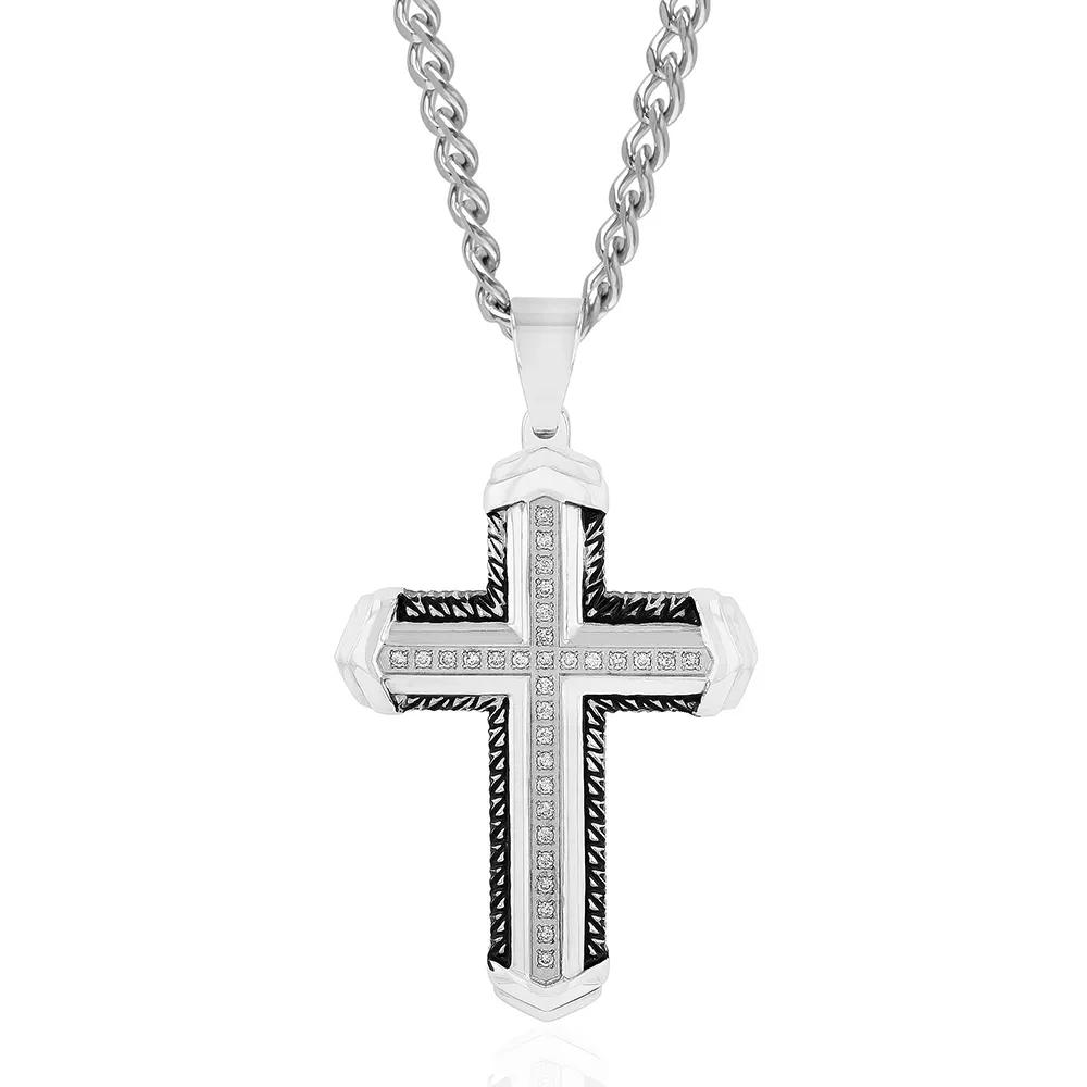 Men’s Diamond & Black Ion-Plated Cross Necklace