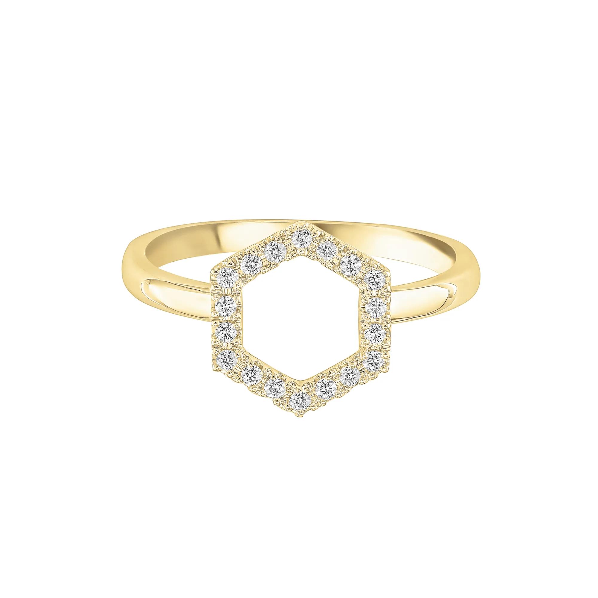Diamond Hexagon Ring in 10K Yellow Gold
