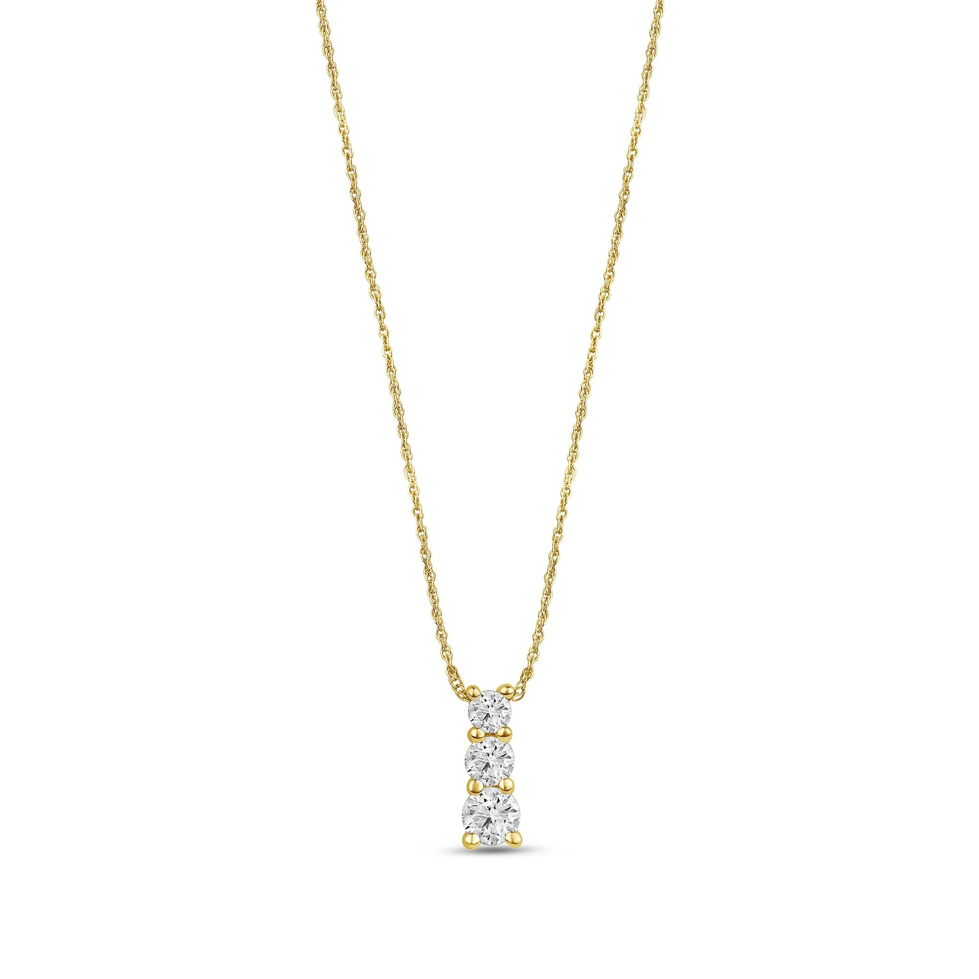 Lab Grown Three-Stone Diamond Pendant in 14K Gold