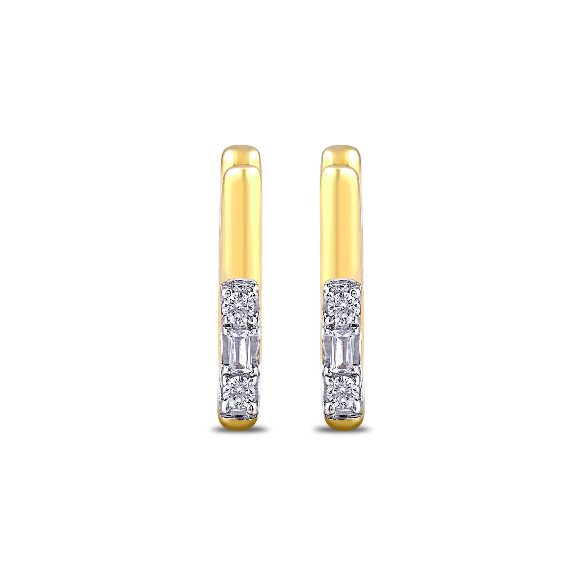 Rectangular Diamond Hoops in 10K Yellow Gold