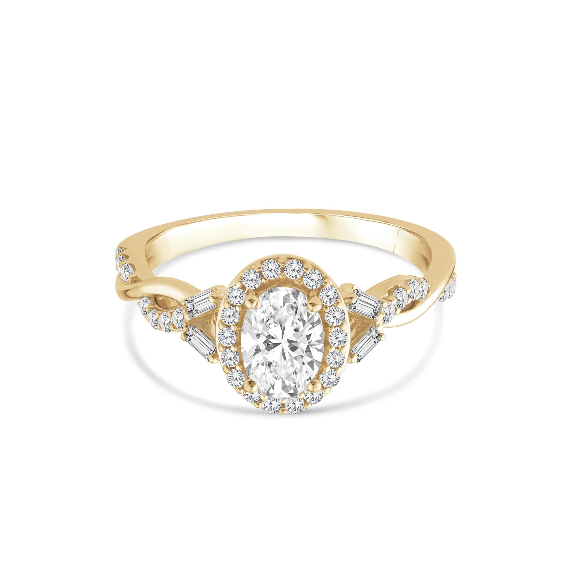 Helzberg Lab Grown Diamonds Oval Engagement Ring in 10K Yellow Gold (1 ...