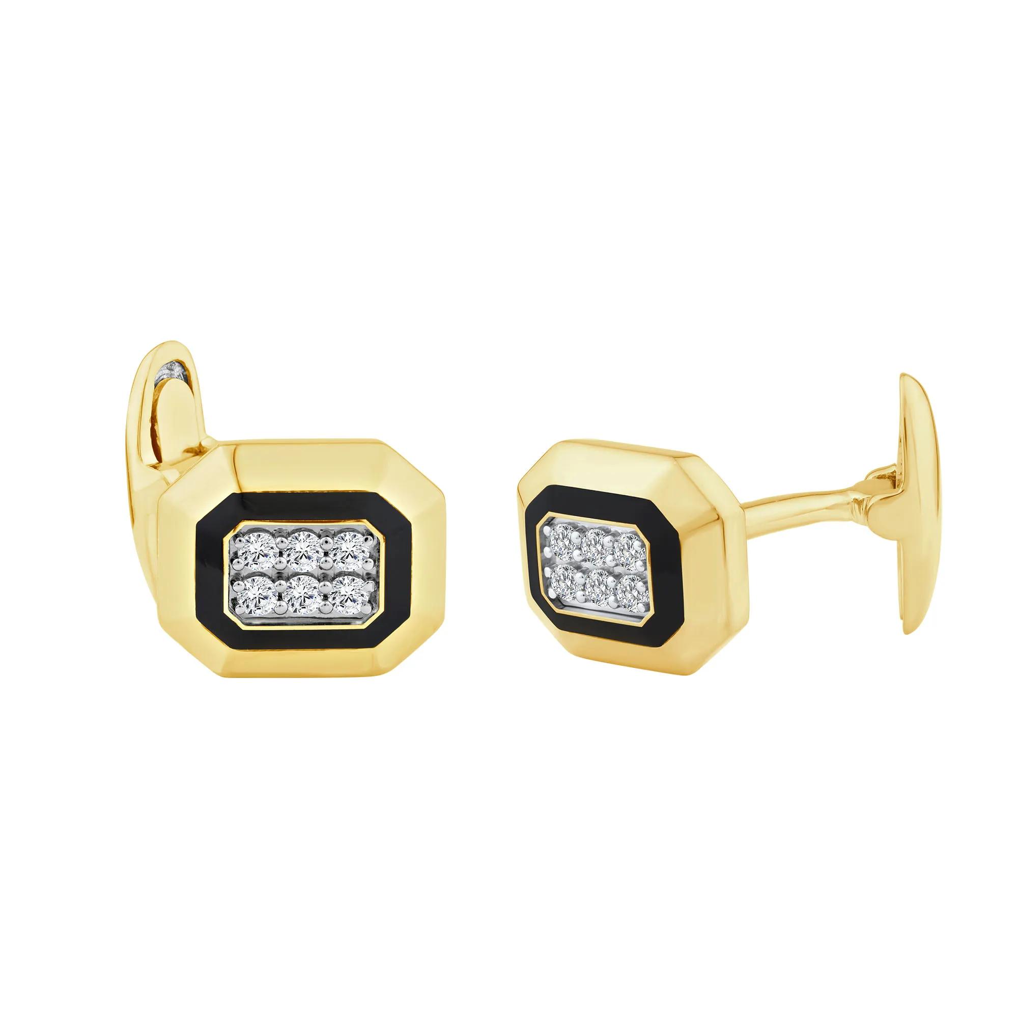 Men's Lab Grown Diamond & Black Ceramic Plated Cufflinks in Gold Vermeil
