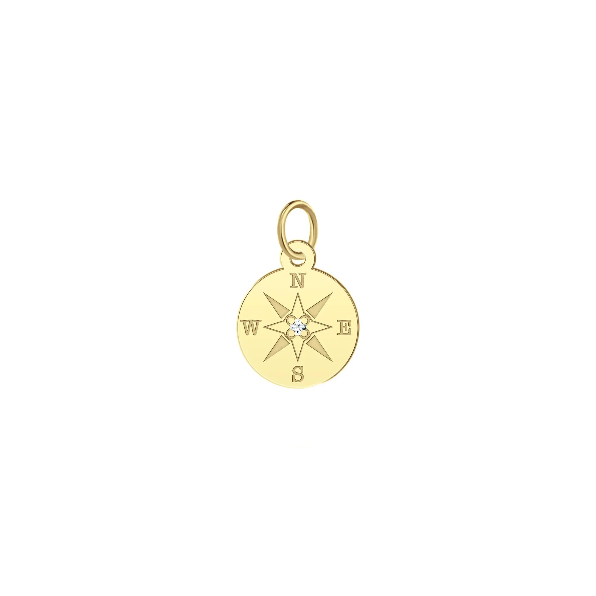 Diamond Accent Compass Charm in 10K Yellow Gold