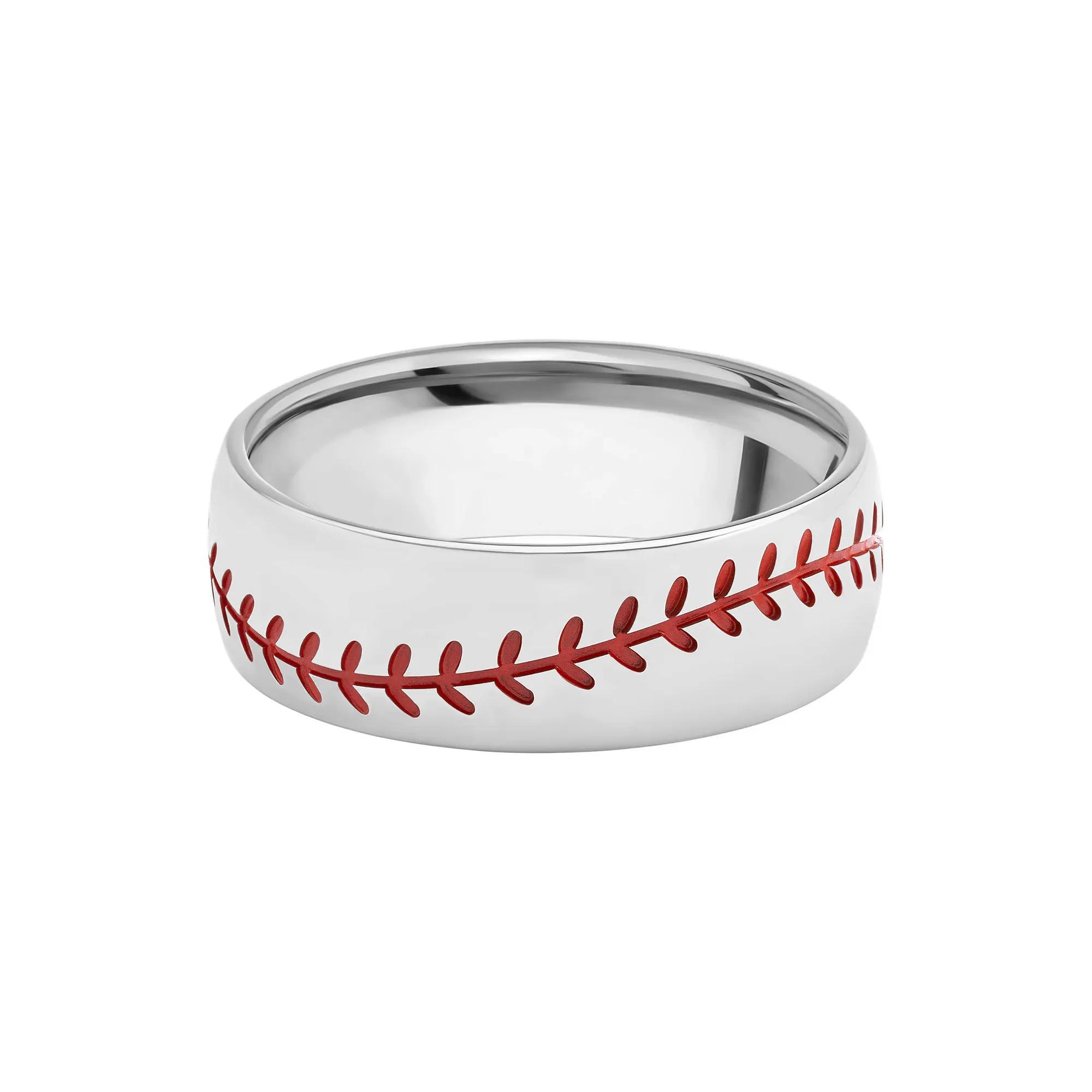 Lashbrook® Men's Domed Baseball Pattern Band in Titanium, 8MM