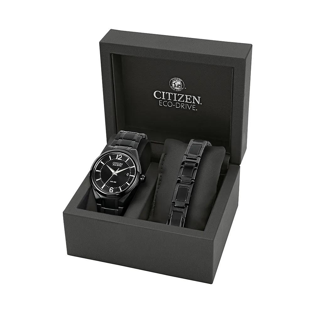 Citizen Men’s Watch & Bracelet Set in Black Stainless Steel