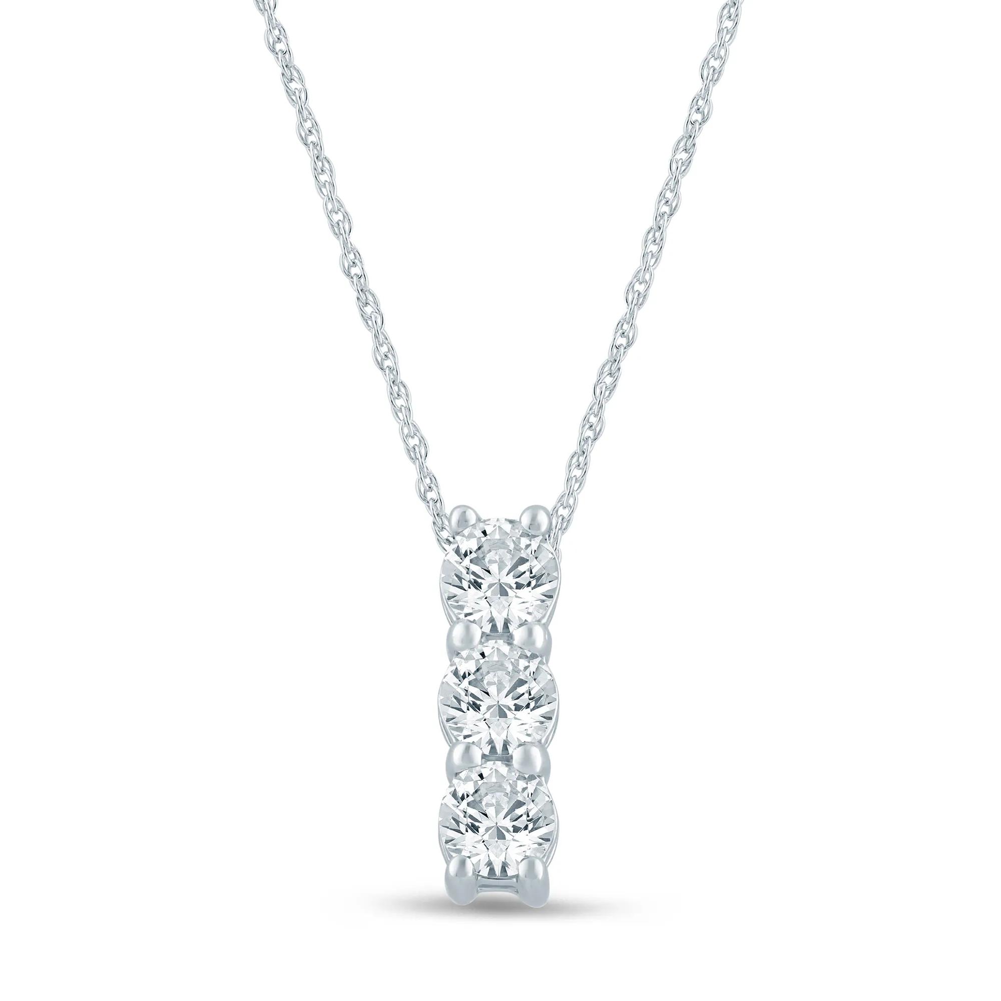 Lab Grown Diamond Three-Stone Pendant in 10K White Gold (5/8 ct. tw.)c