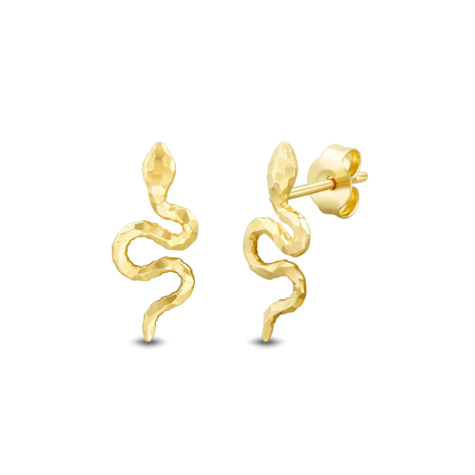 Diamond-Cut Snake Stud Earrings in 14K Yellow Gold
