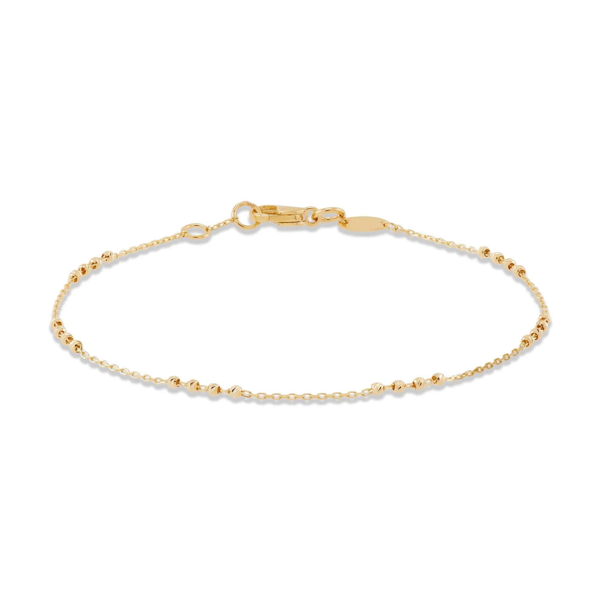 Polished Beaded Station Line Bracelet in 14K Yellow Gold