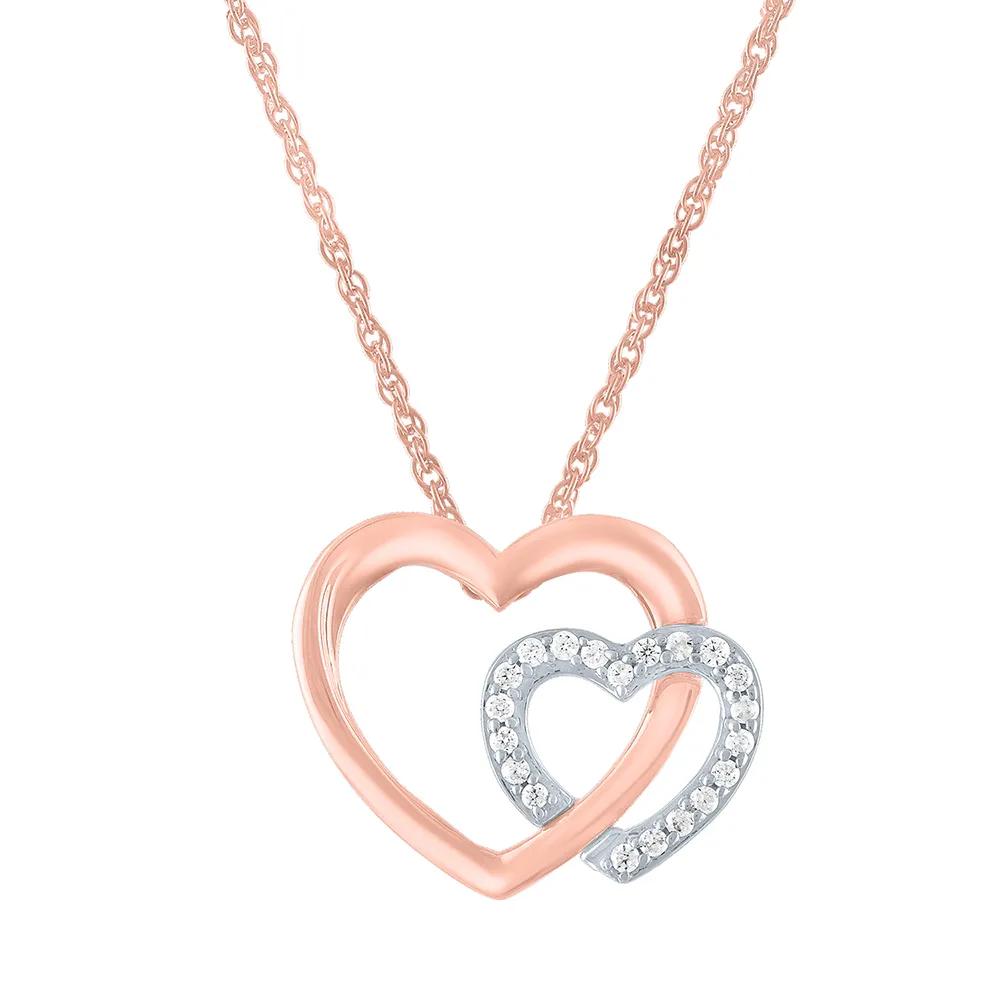 Double Heart Diamond Pendant in 10K Rose Gold (1/10 ct. tw.)