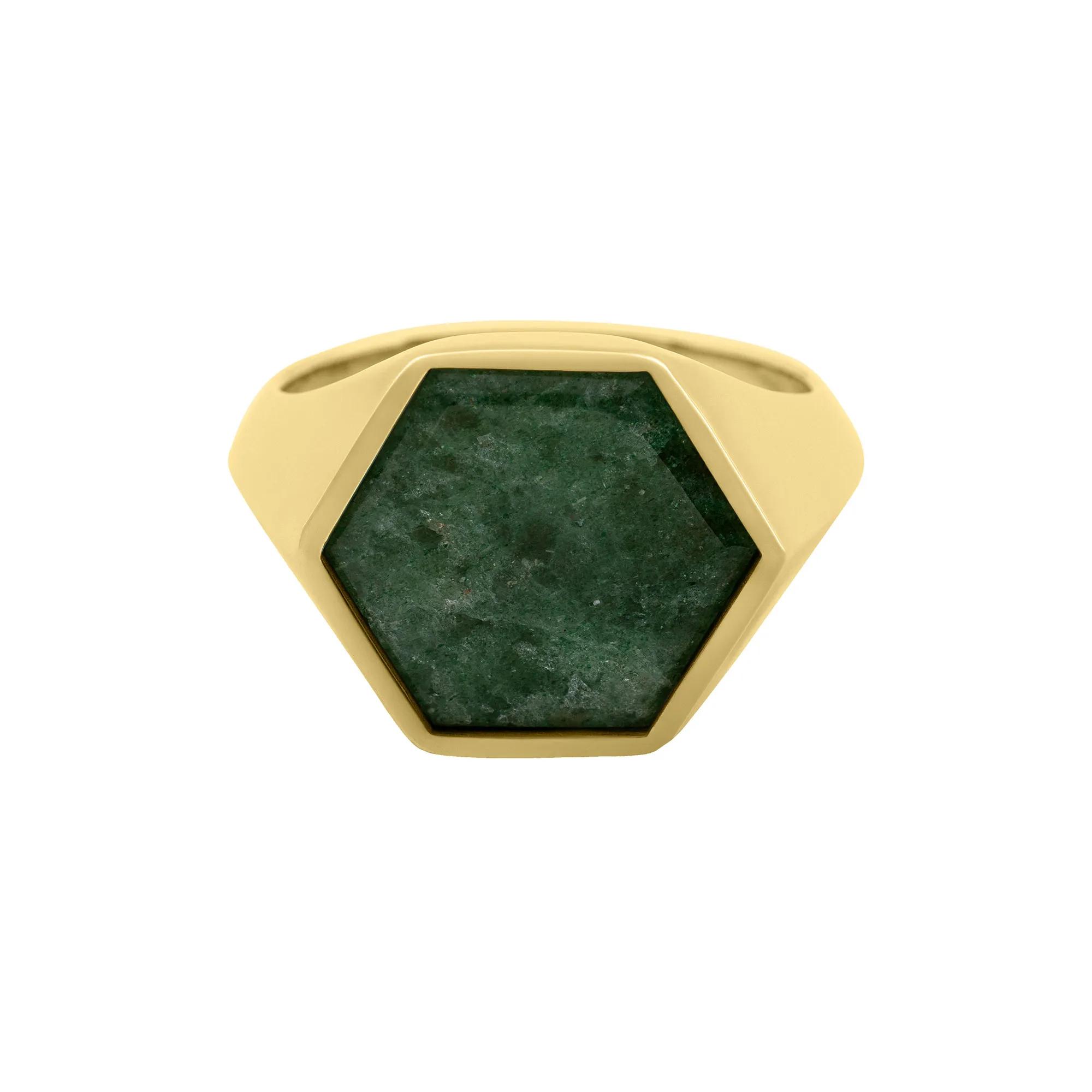 Lashbrook® Hexagon Signet Ring with Aventurine Inlay in 14K Yellow Gold
