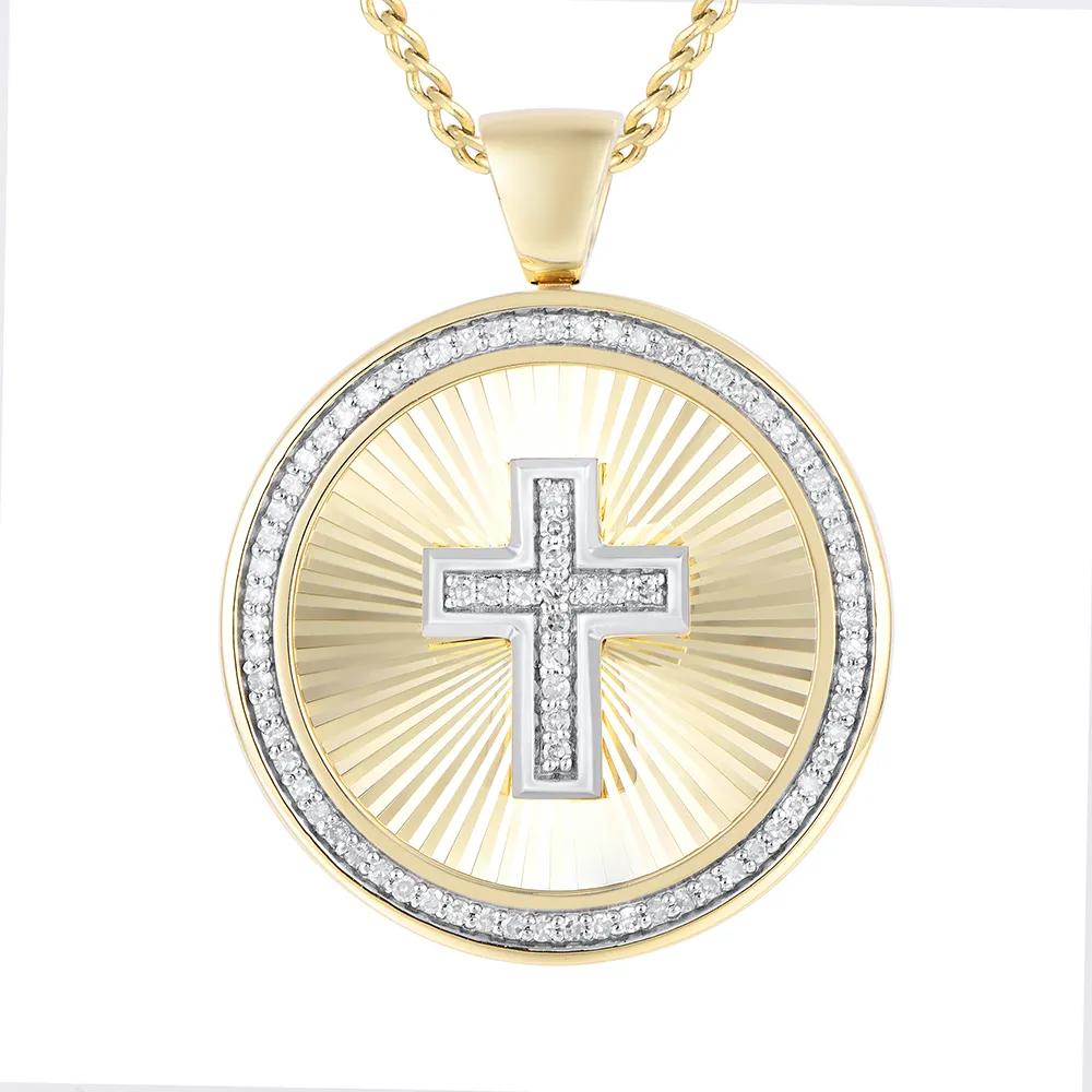 Cross Medallion Pendant with Diamonds in 10K Yellow Gold